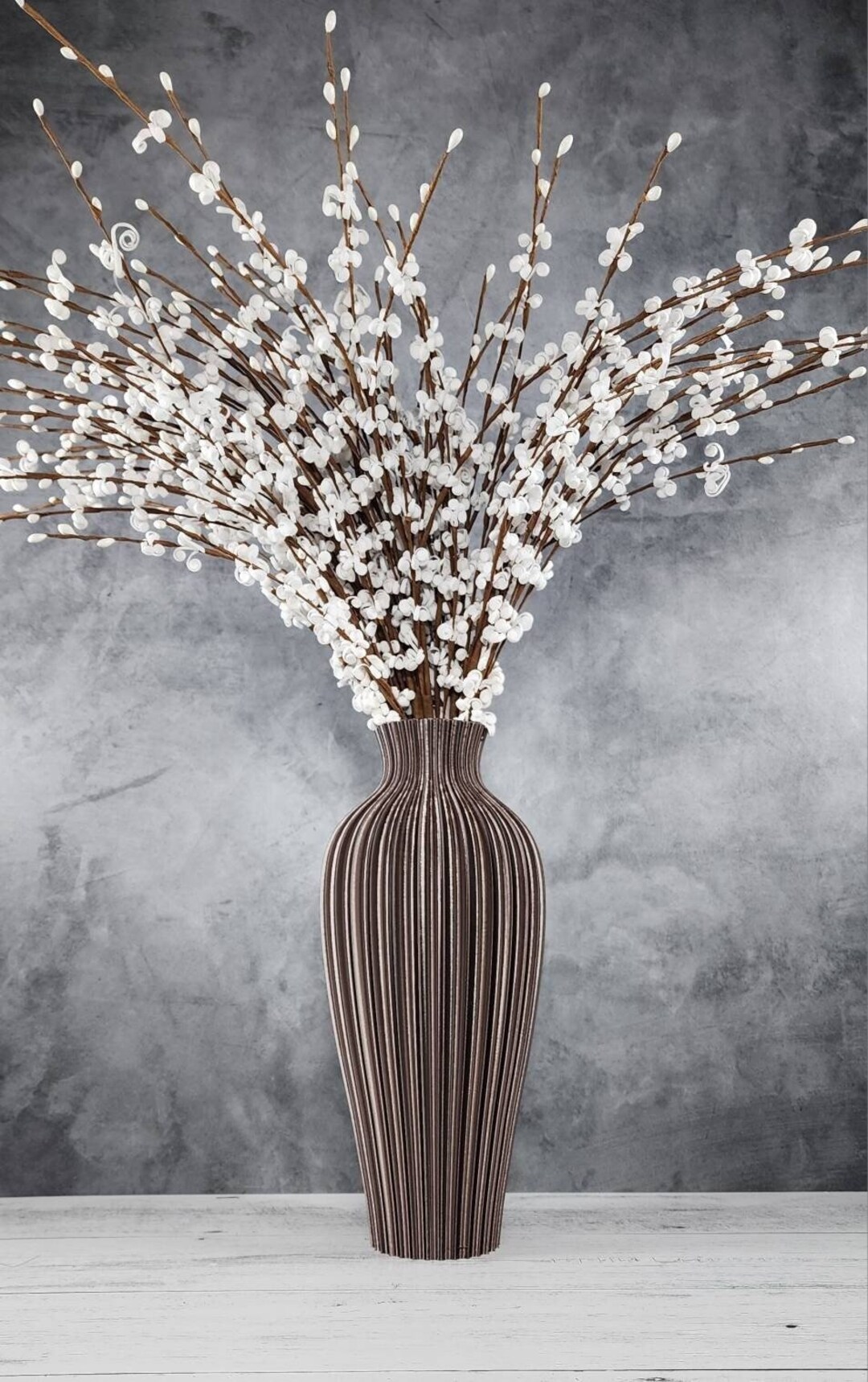 Tall Chocolate Brown Vase Rippled | Flower Vase | Home Decor | Wedding ...