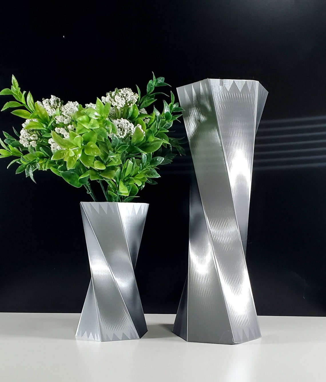 Tall Twist Silver Vase Geometric Style Centerpiece Home Decor - Etsy