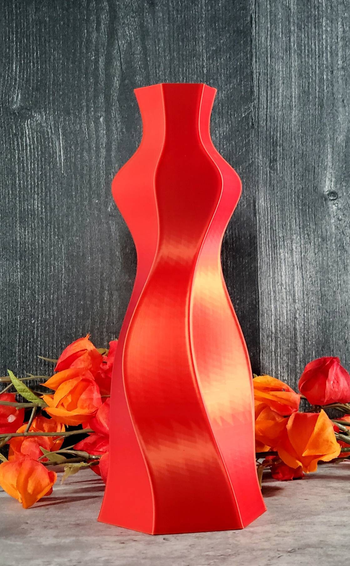 Tall Art Deco Red Orange Vase Home Decor Flower Vase | Etsy