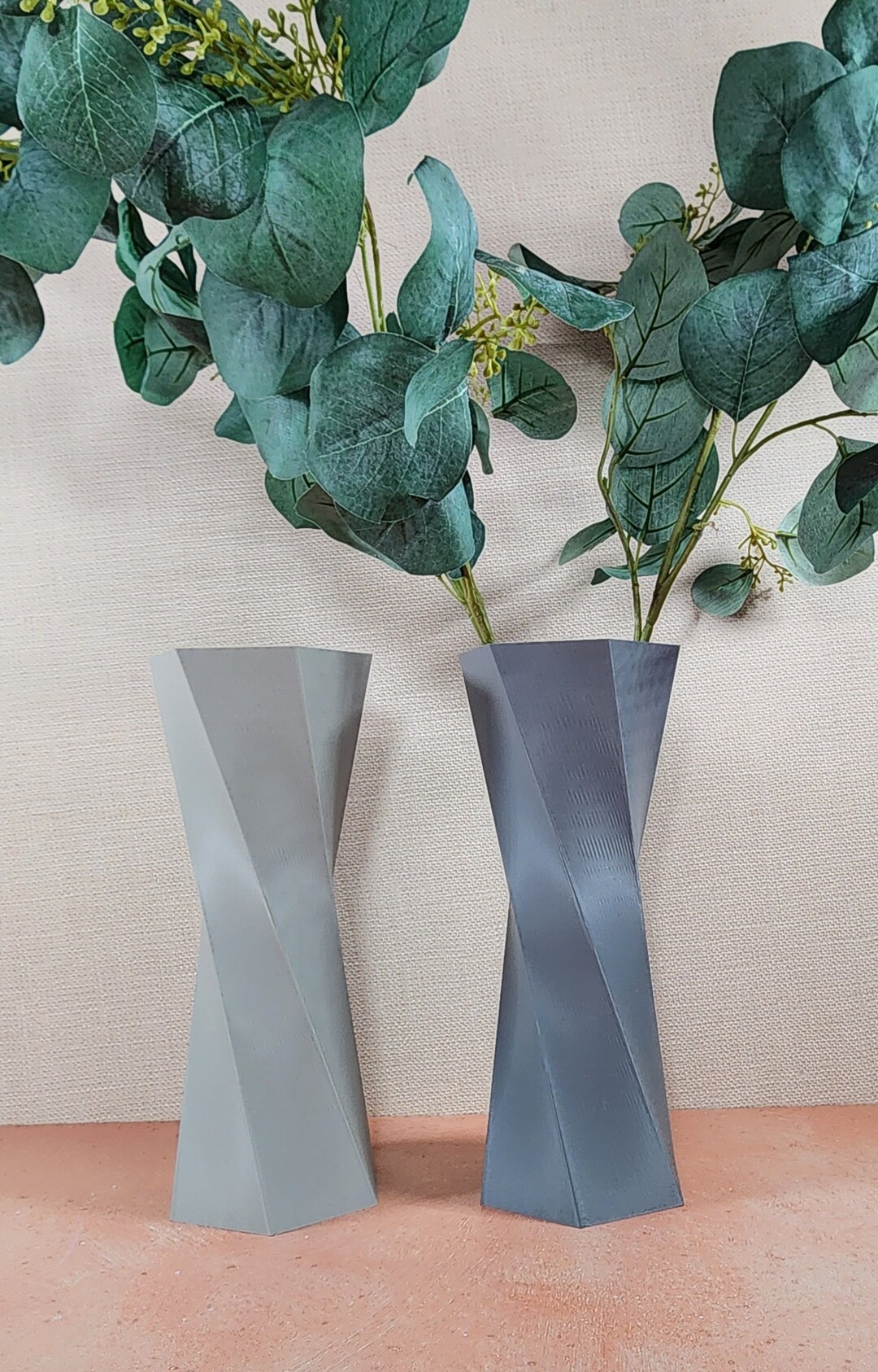 Tall Twist Matte Grey Vase Geometric Style Centerpiece Home Decor or ...