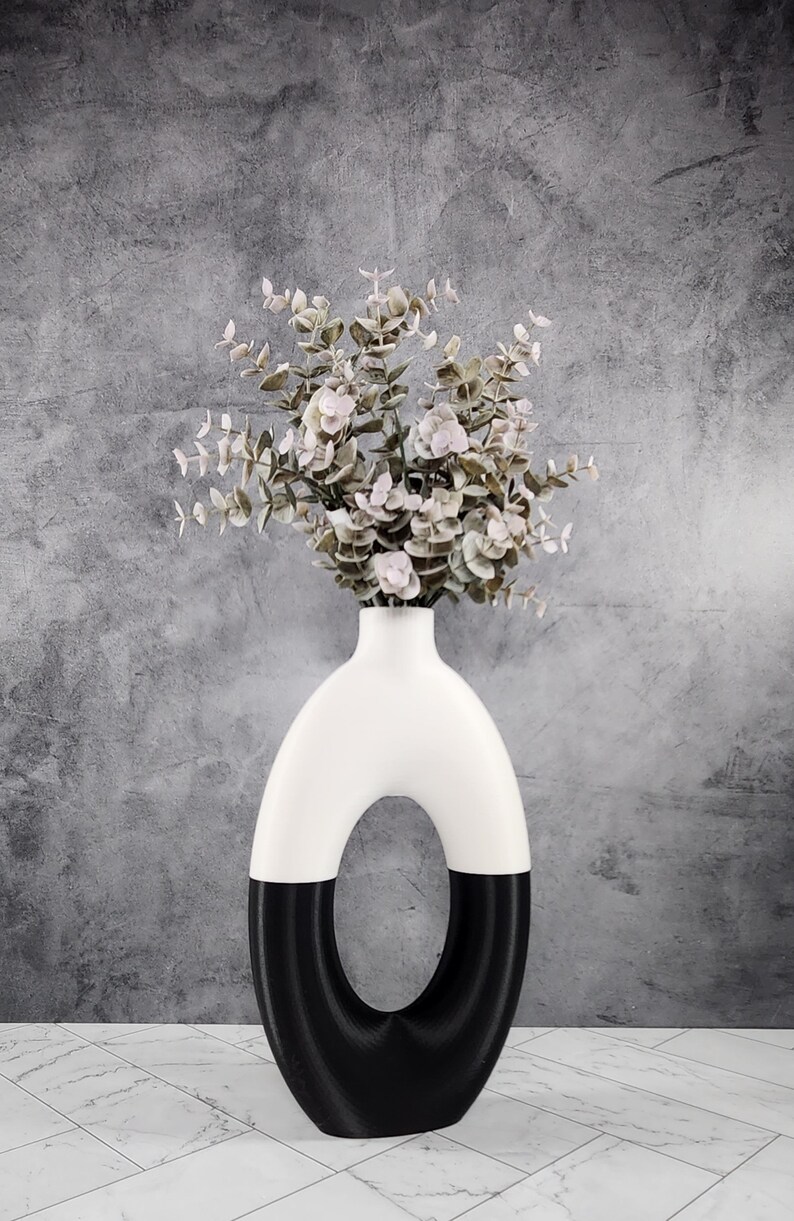 White and Black Oval Donut Vase With Matte Finish Tall and - Etsy