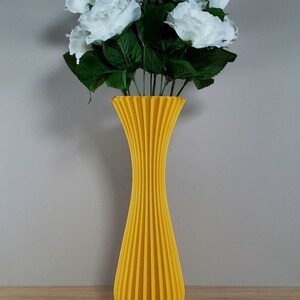 Tall Matte Yellow Striped Bouquet Vase, Modern Home Decor Gift for Her ...