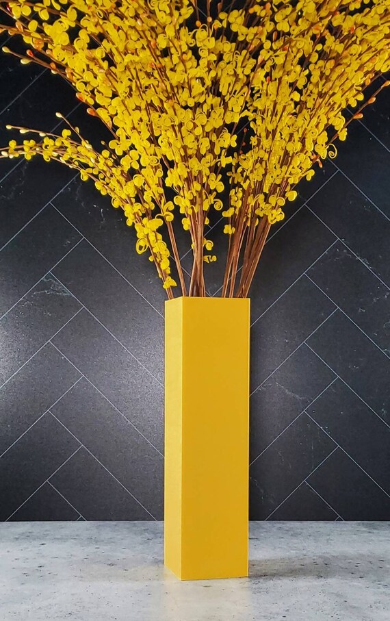Yellow Vase Tall Square Matte Home Decoor Tall Box Vase - Etsy