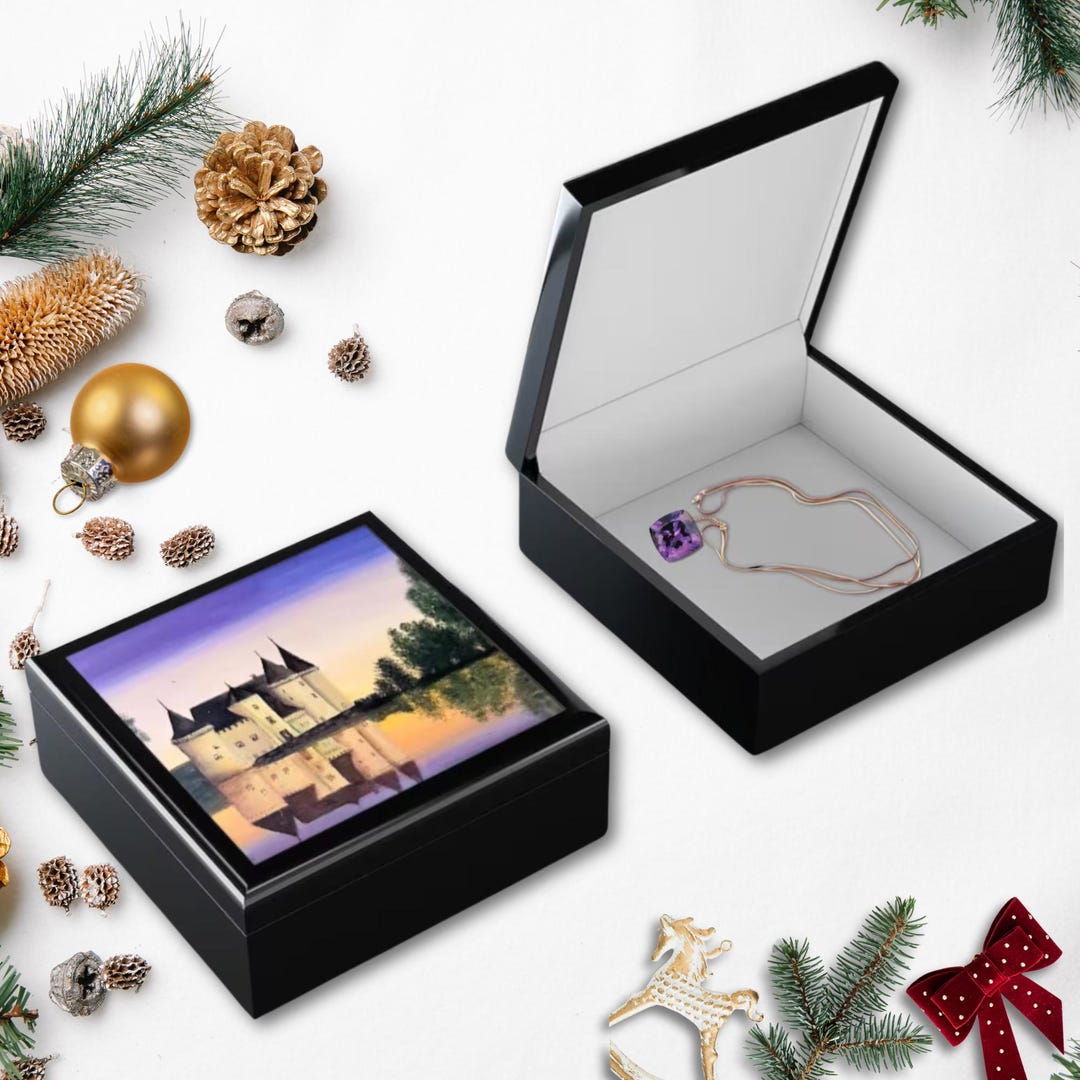 Custom French Castle Jewelry Box, Chateau Painting Decorative Keepsake ...