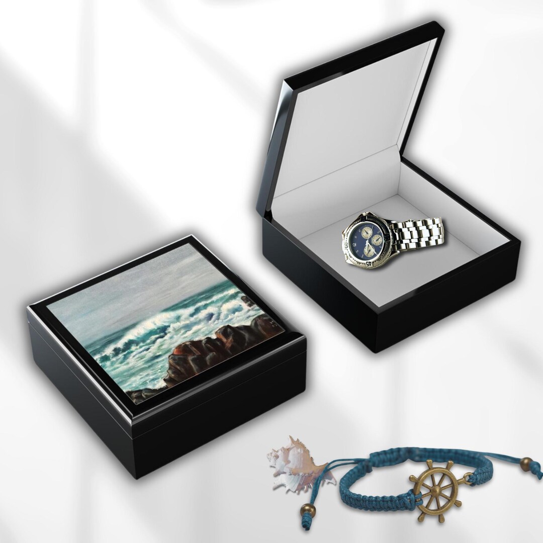 Custom Atlantic Seascape Jewelry Box | Ocean Wave Art Keepsake |coastal ...