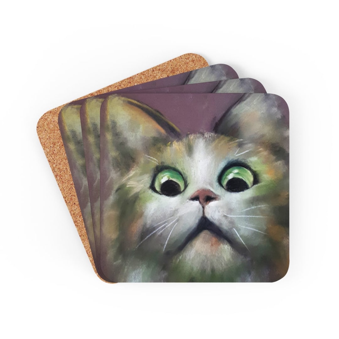 Cat Meme Coaster | Funny Striped Cat Coaster | Surprised Kitty Coasters ...