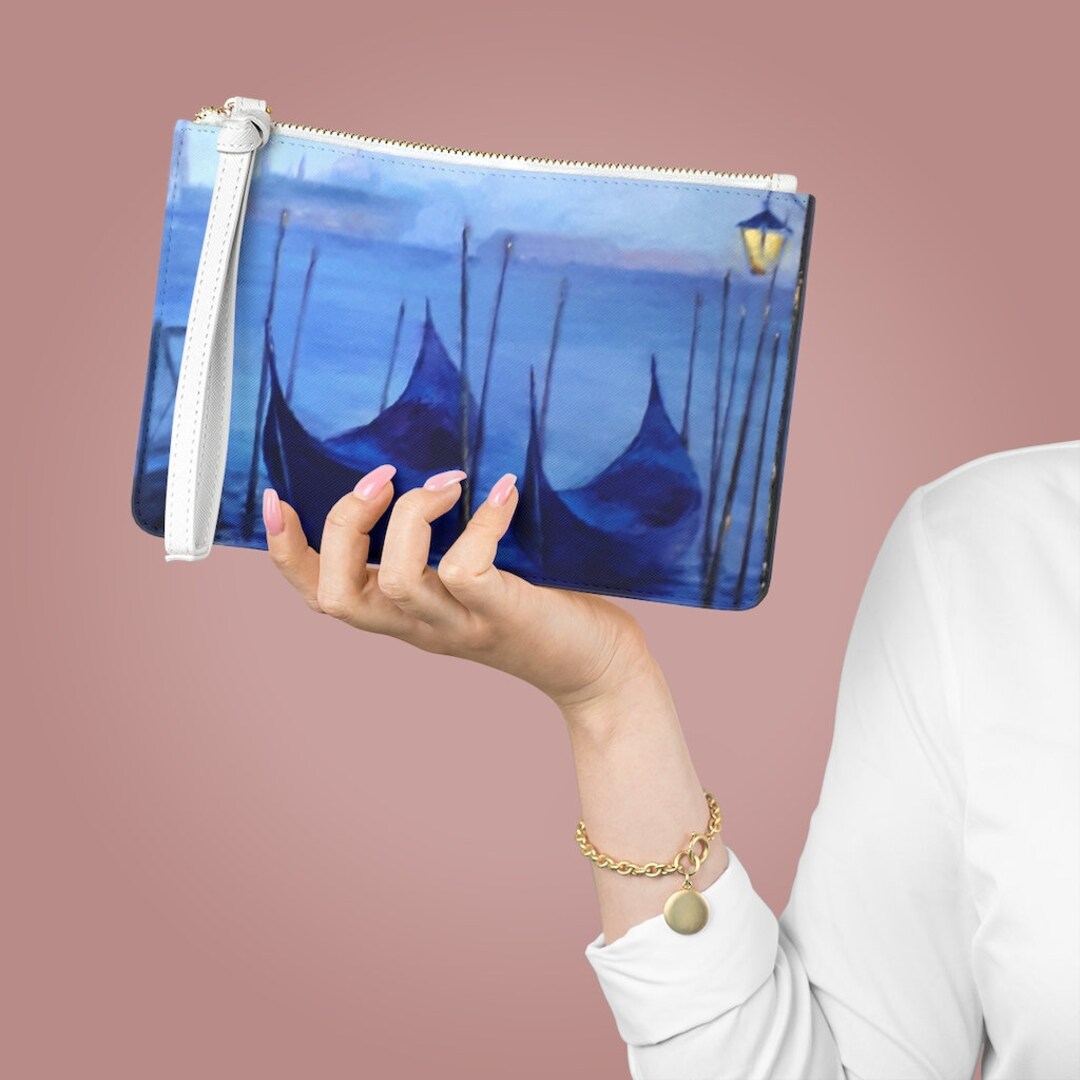 Romantic Venetian Morning Clutch Bag | Blue Gondola Art Wristlet ...