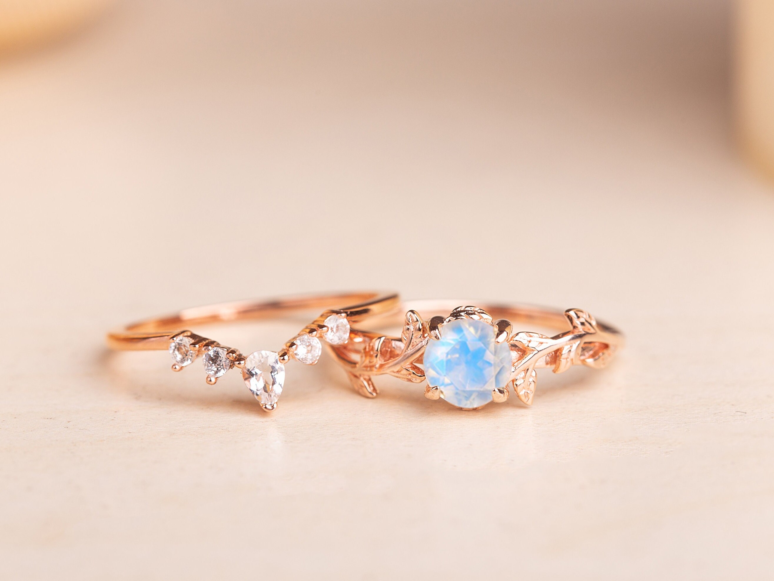 2 Pcs Engagement Ring Set for Woman White Gold Wedding Ring - Etsy