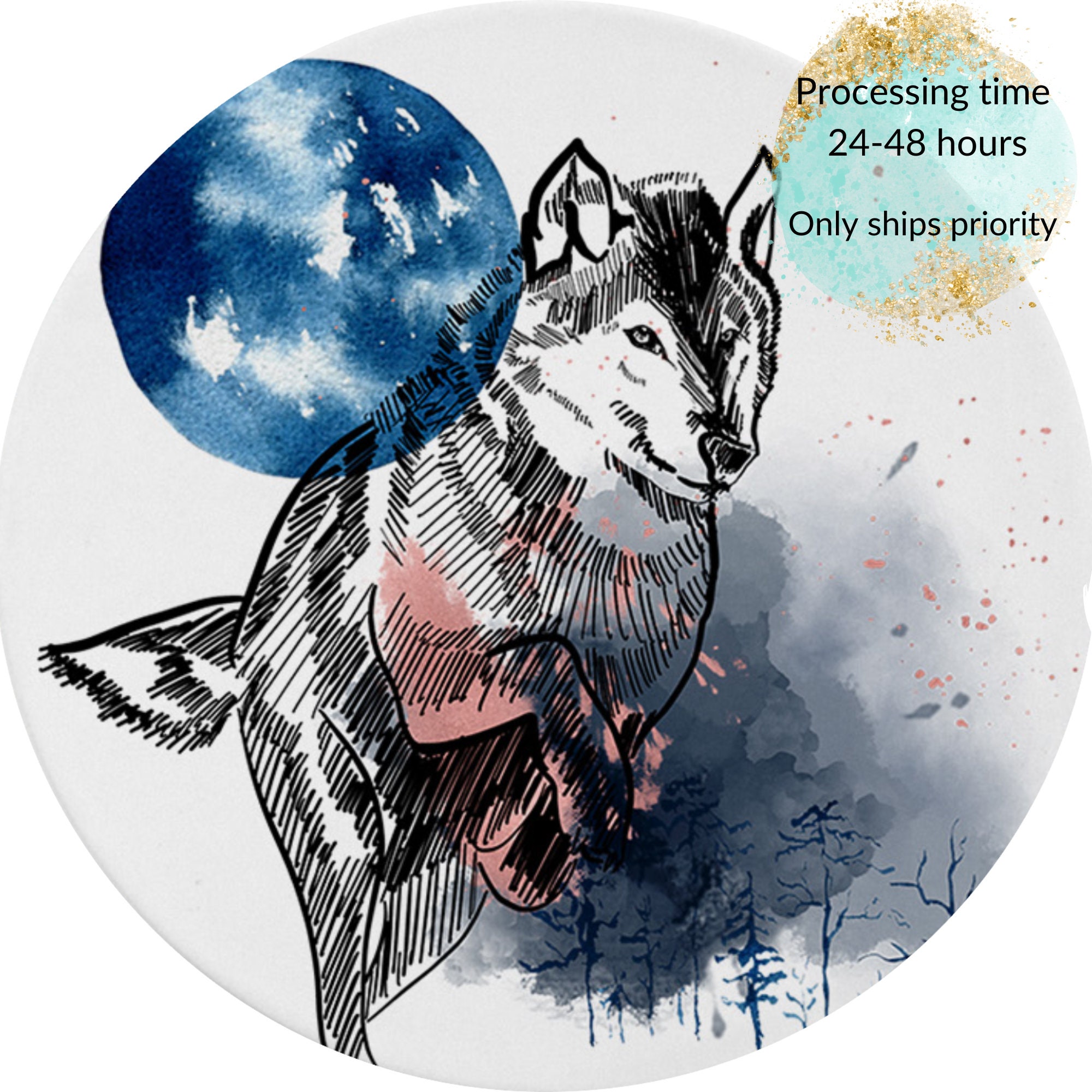 Wolf coaster wolf lover gift coaster gift drink coaster - Etsy.de