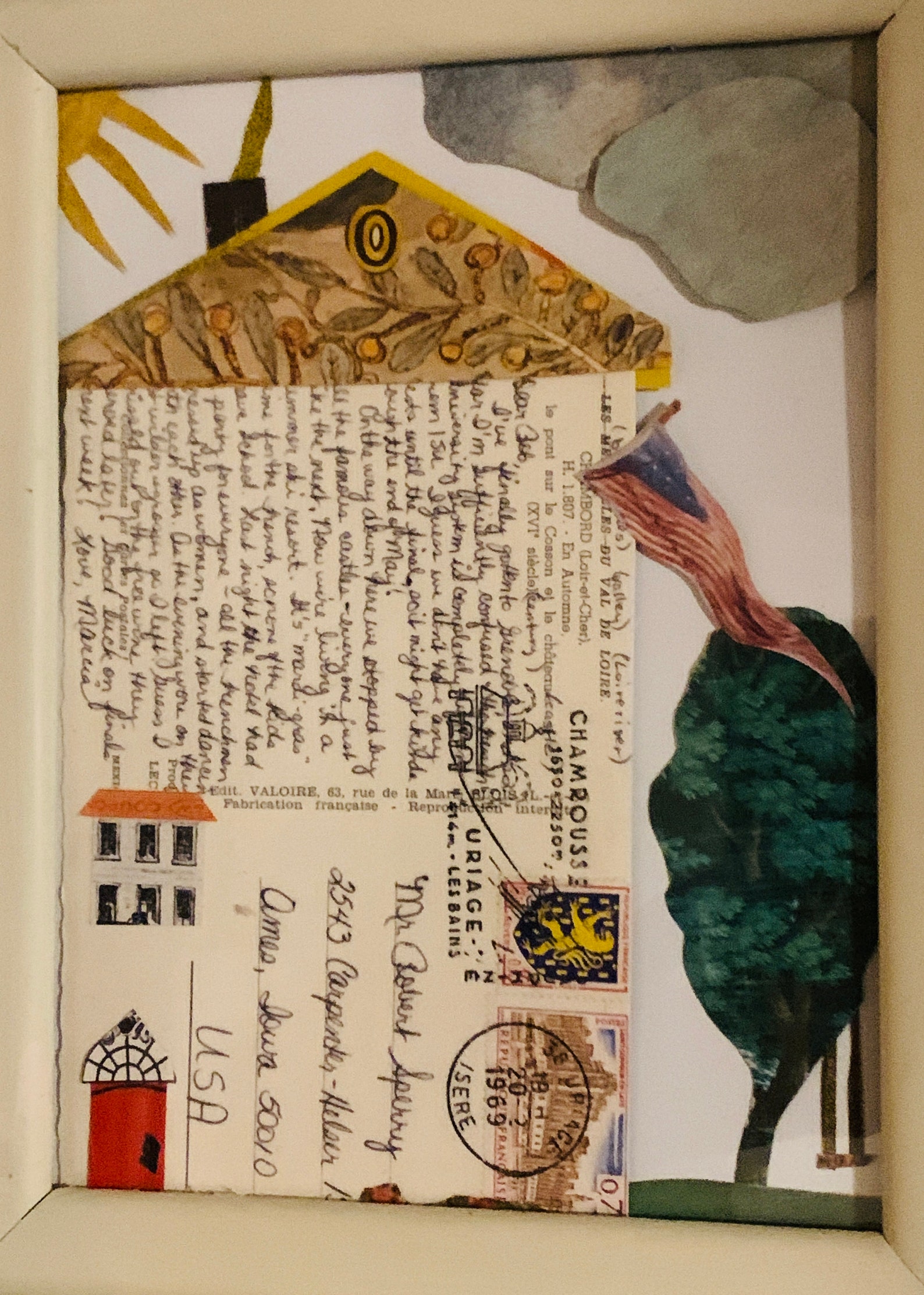 Paper Collage House, Vintage Ephemera, Postcard, Handmade, Housewarming ...