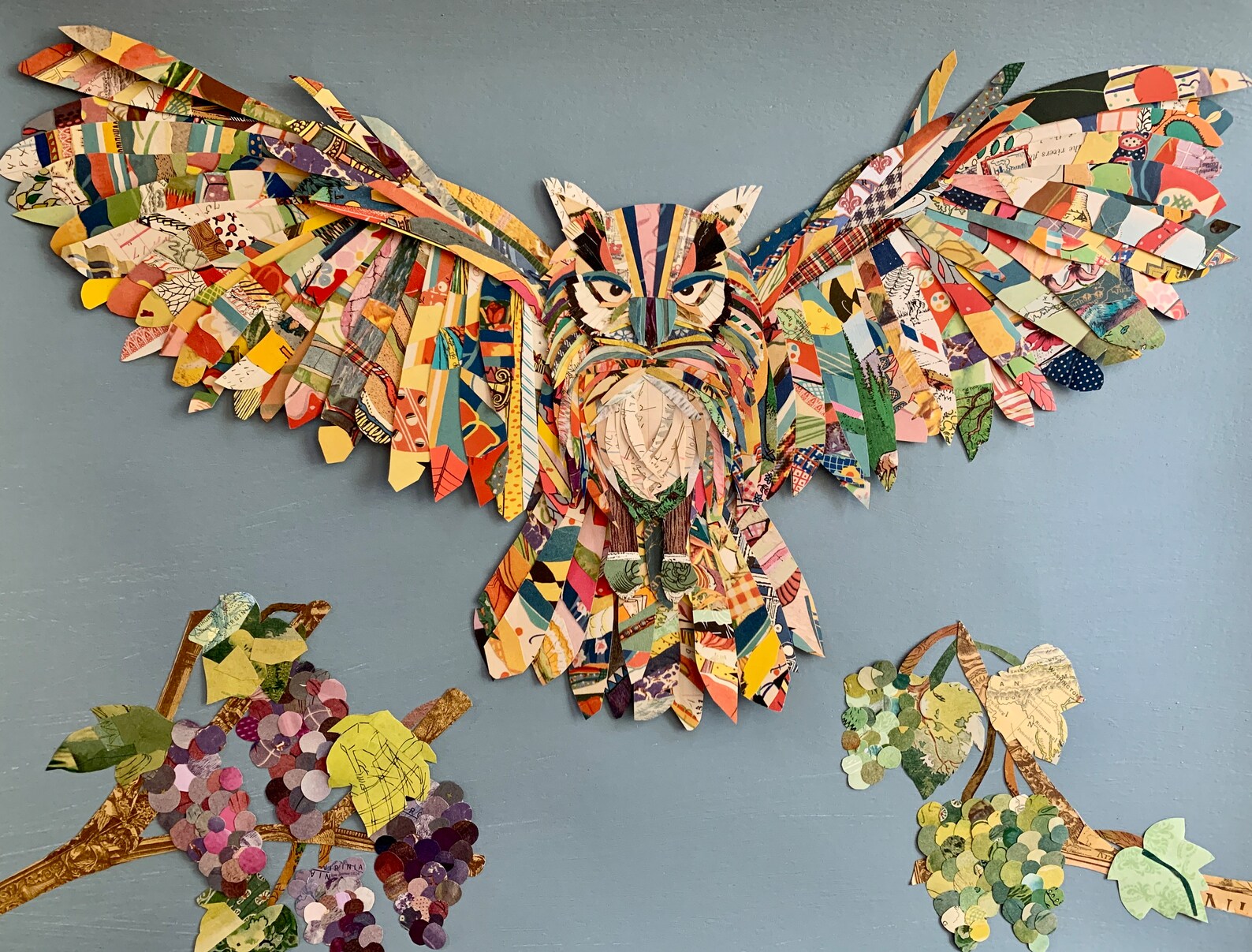 The Blooming Owl, Owl Paper Collage, Vintage Ephemera, Mixed Media ...