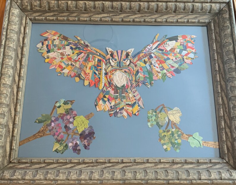 The Blooming Owl, Owl Paper Collage, Vintage Ephemera, Mixed Media ...
