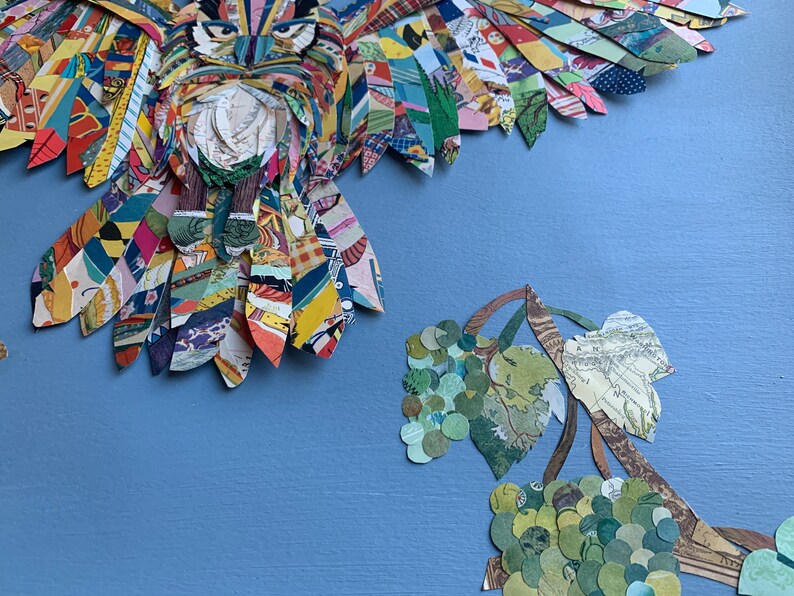 The Blooming Owl, Owl Paper Collage, Vintage Ephemera, Mixed Media ...