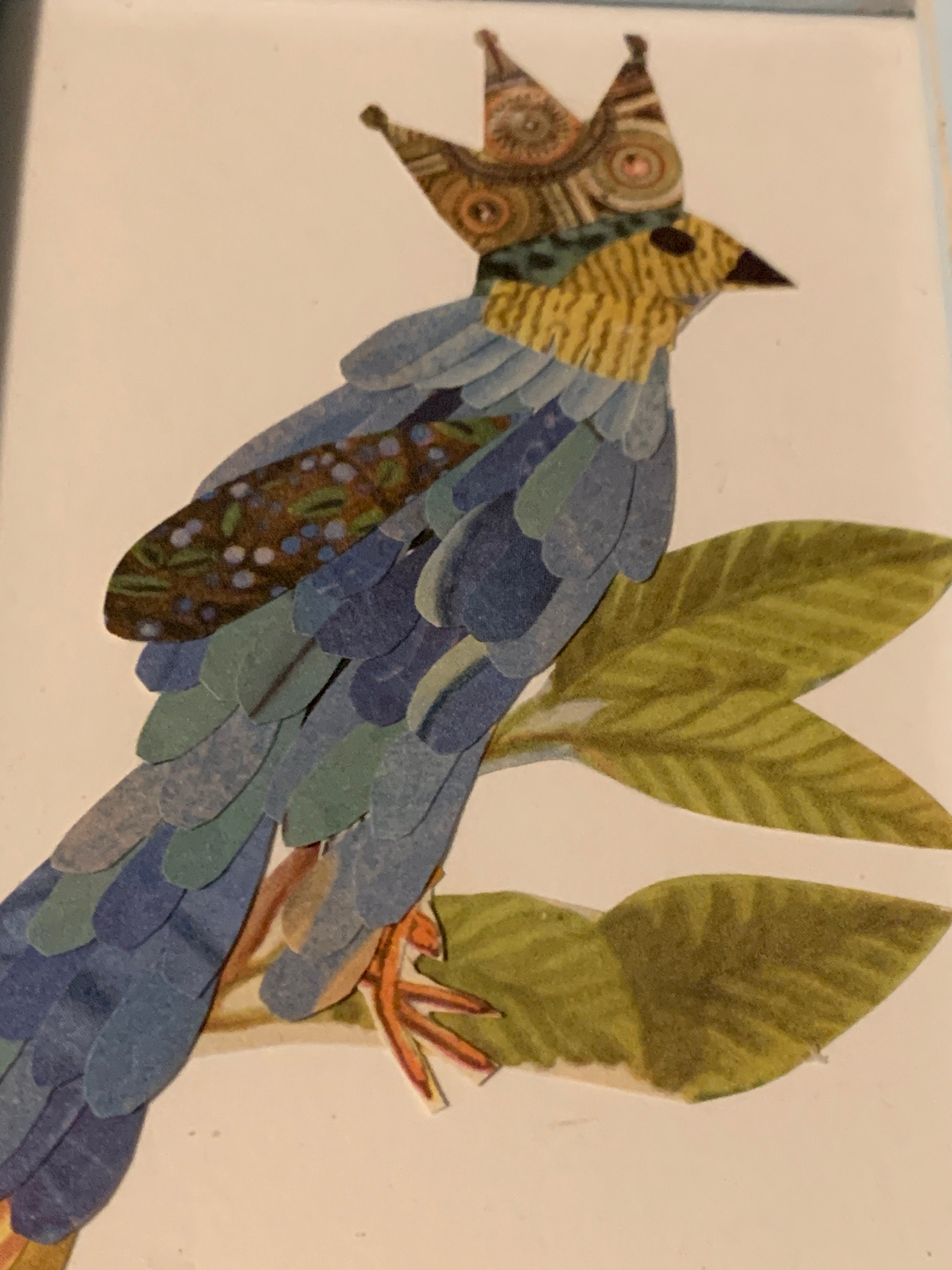 Blue Bird With Crown Original Paper Collage in Blue Vintage-style Frame ...