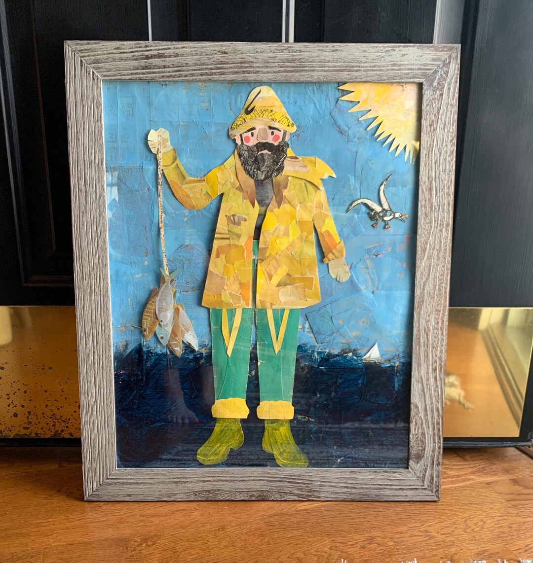Waterman Paper Collage, Fisherman, Bibs, Boots, Fishing - Etsy