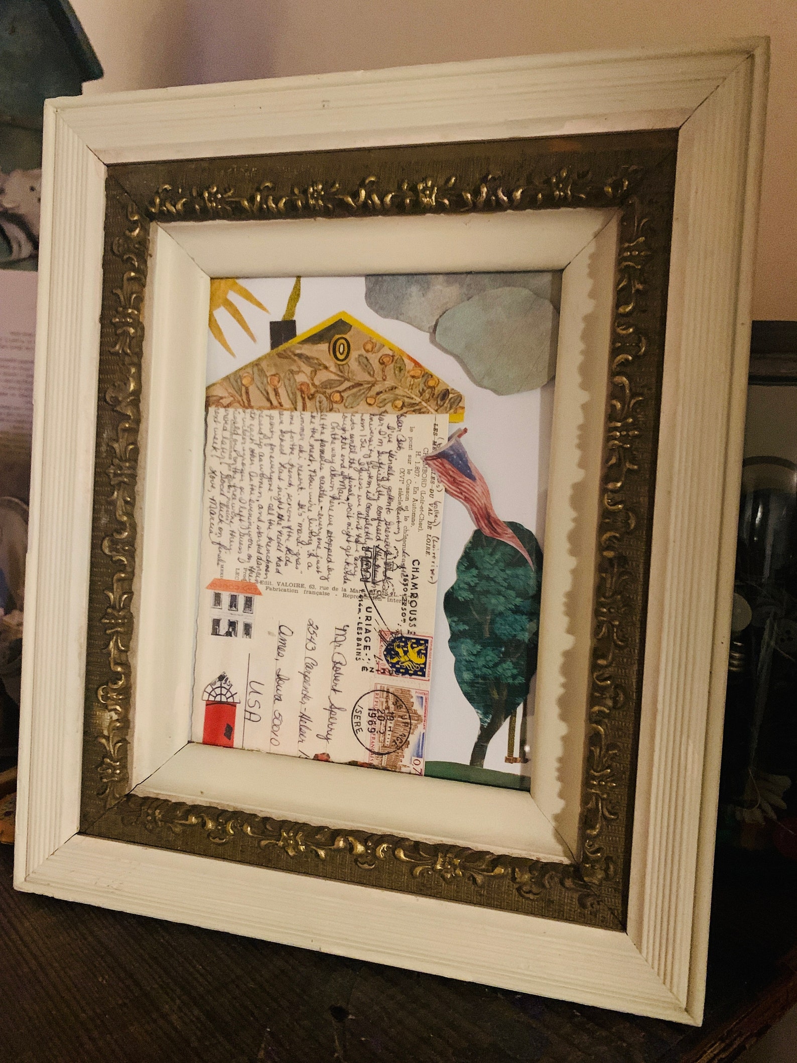 Paper Collage House, Vintage Ephemera, Postcard, Handmade, Housewarming ...