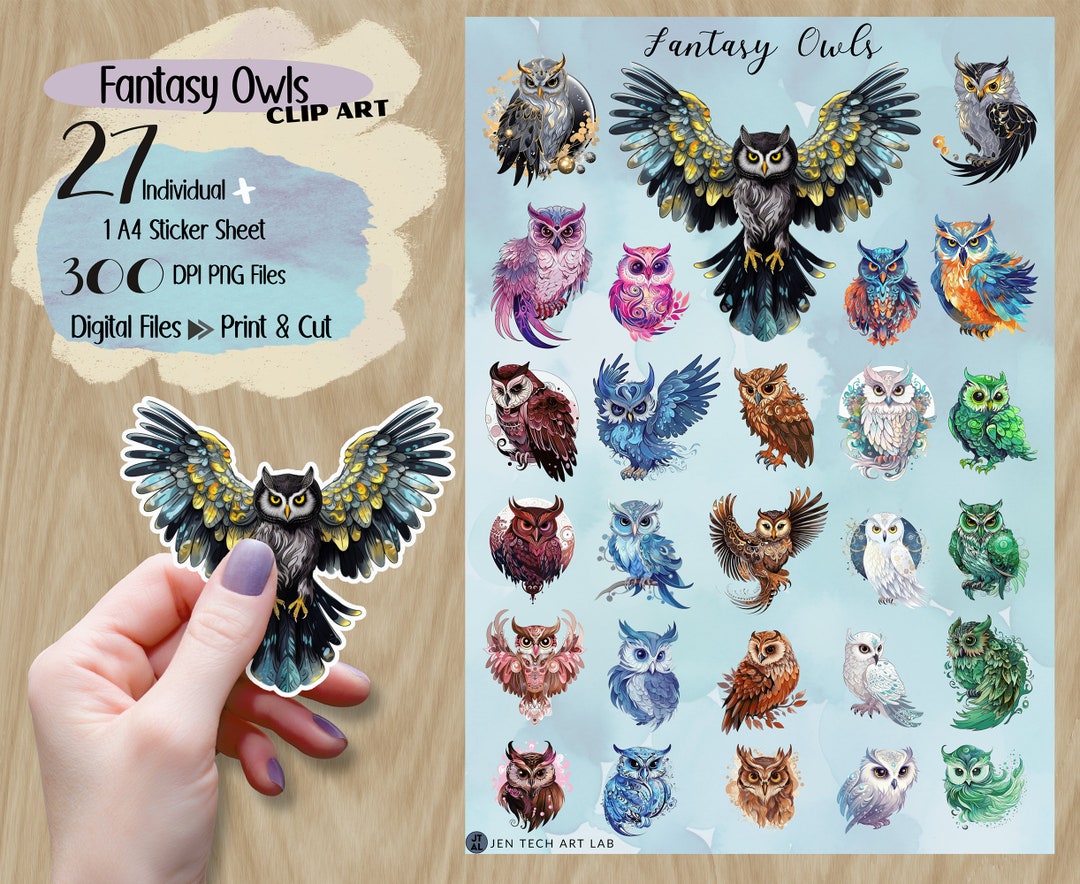 Fantasy Owls Clip Art, Clipart Bundle, Sticker Sheet Template, Bundle ...