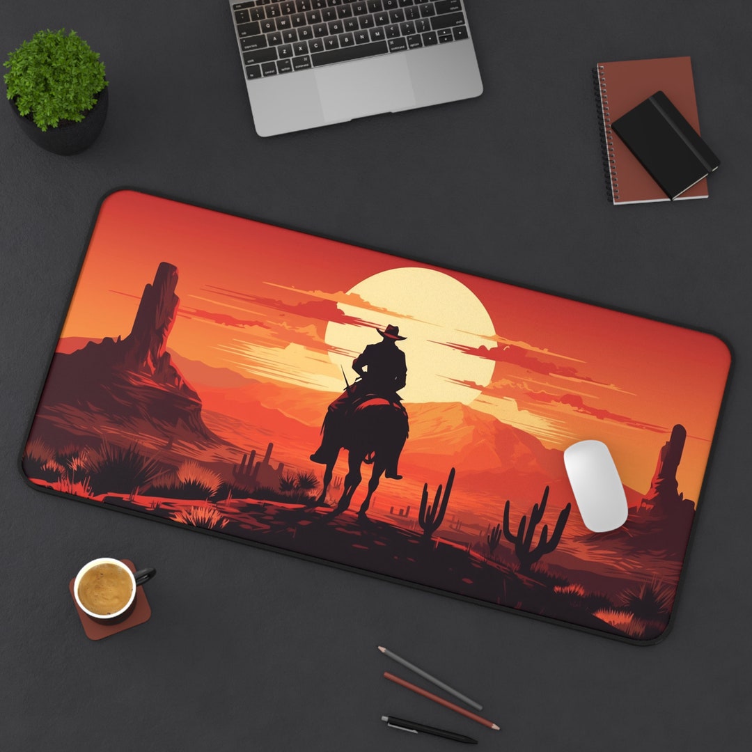 Cowboy Playmat, TTRPG Play Mat, Desert Sunset Mousepad, Cute Desk Mat ...