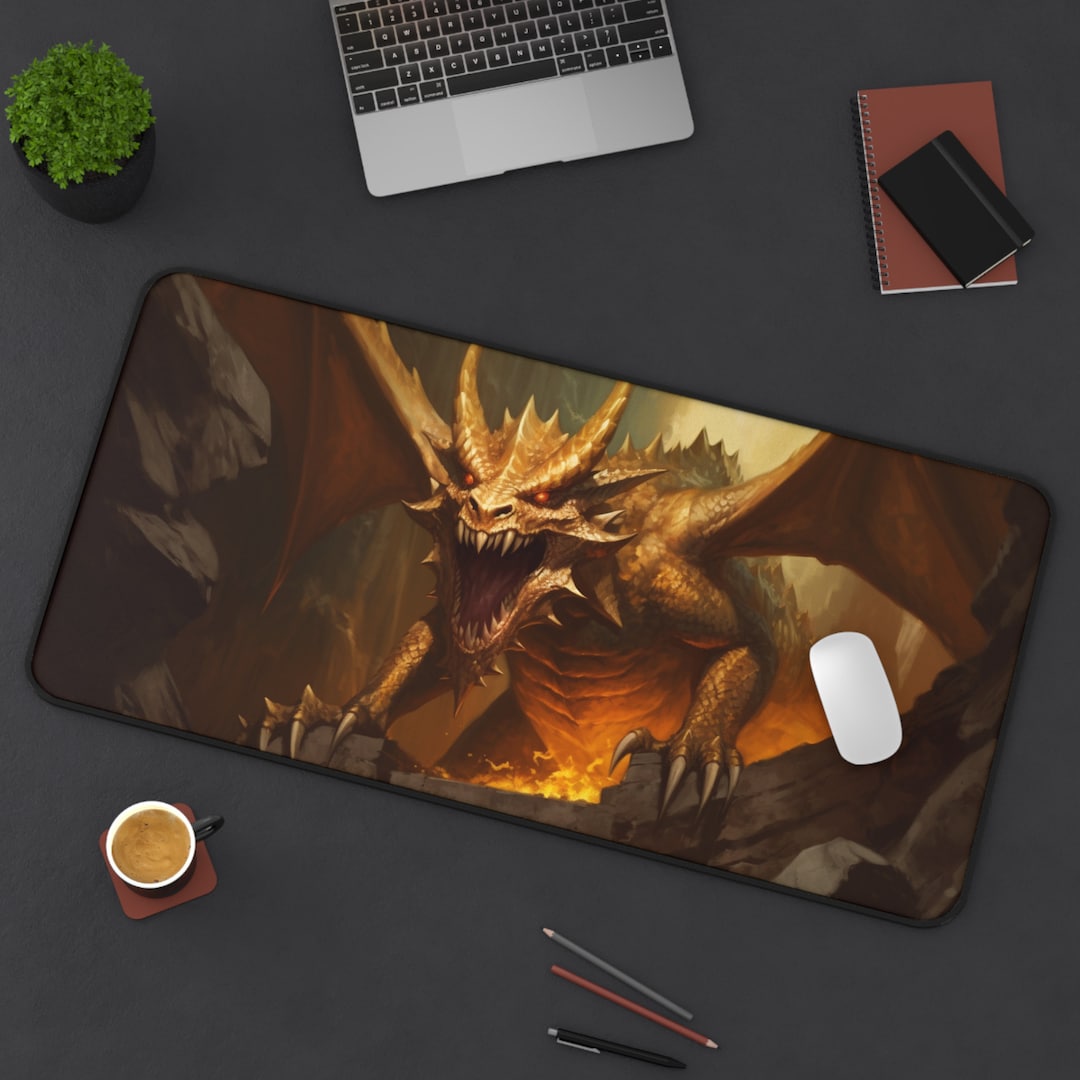 Dragon Playmat, Gold Dragon, TTRPG Play Mat, D&D Theme Mousepad, Dice ...