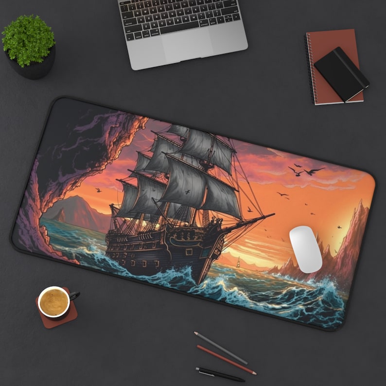 Pirate Ship Playmat, Ocean Landscape Mouse Pad, Gaming Mat, Office Gift ...