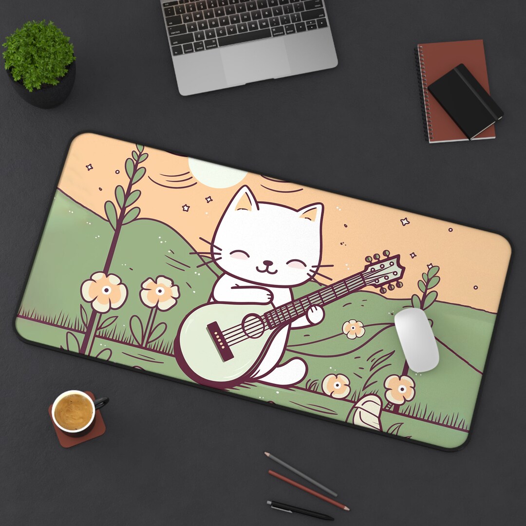 Guitar Cat Playmat, TTRPG Play Mat, Kawaii Mousepad, Cute Desk Mat ...