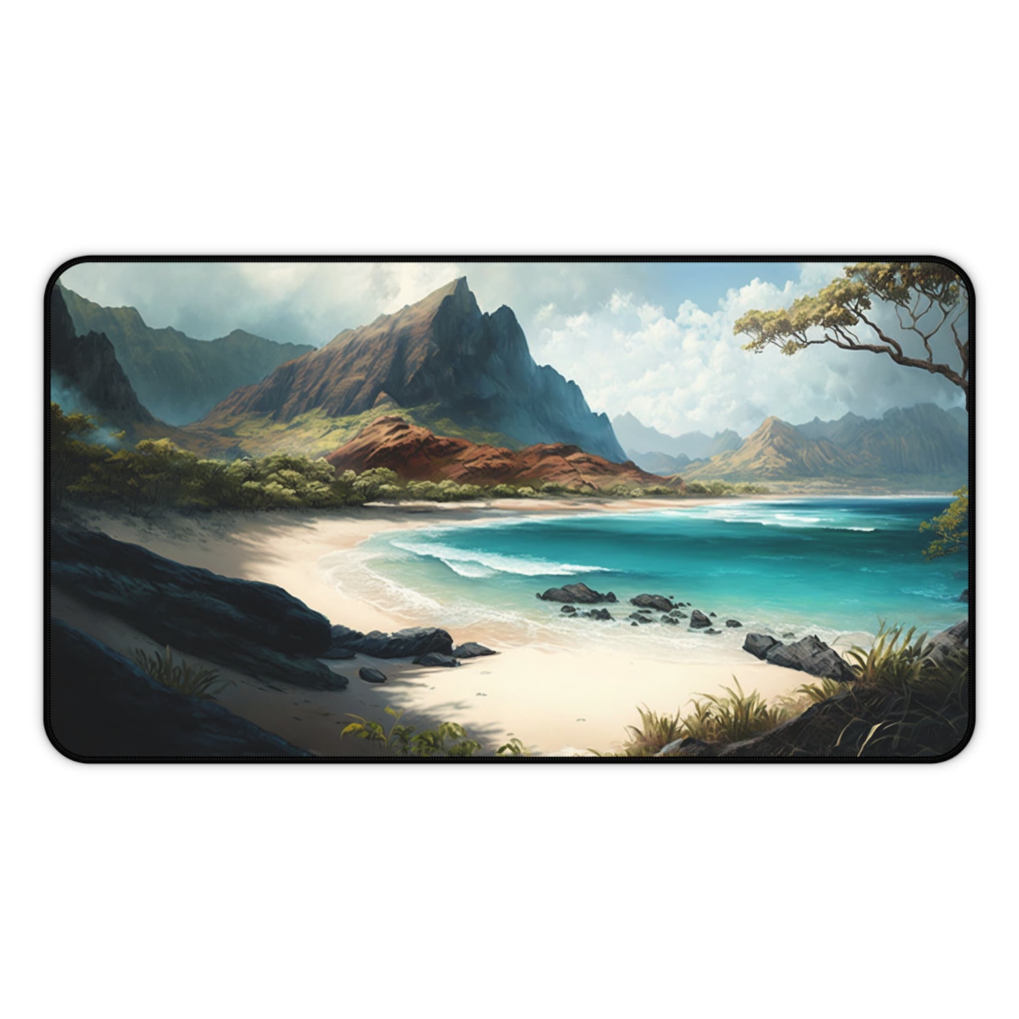 Hawaii Beach Deskmat, Island Paradise, Beachside Landscape Art ...