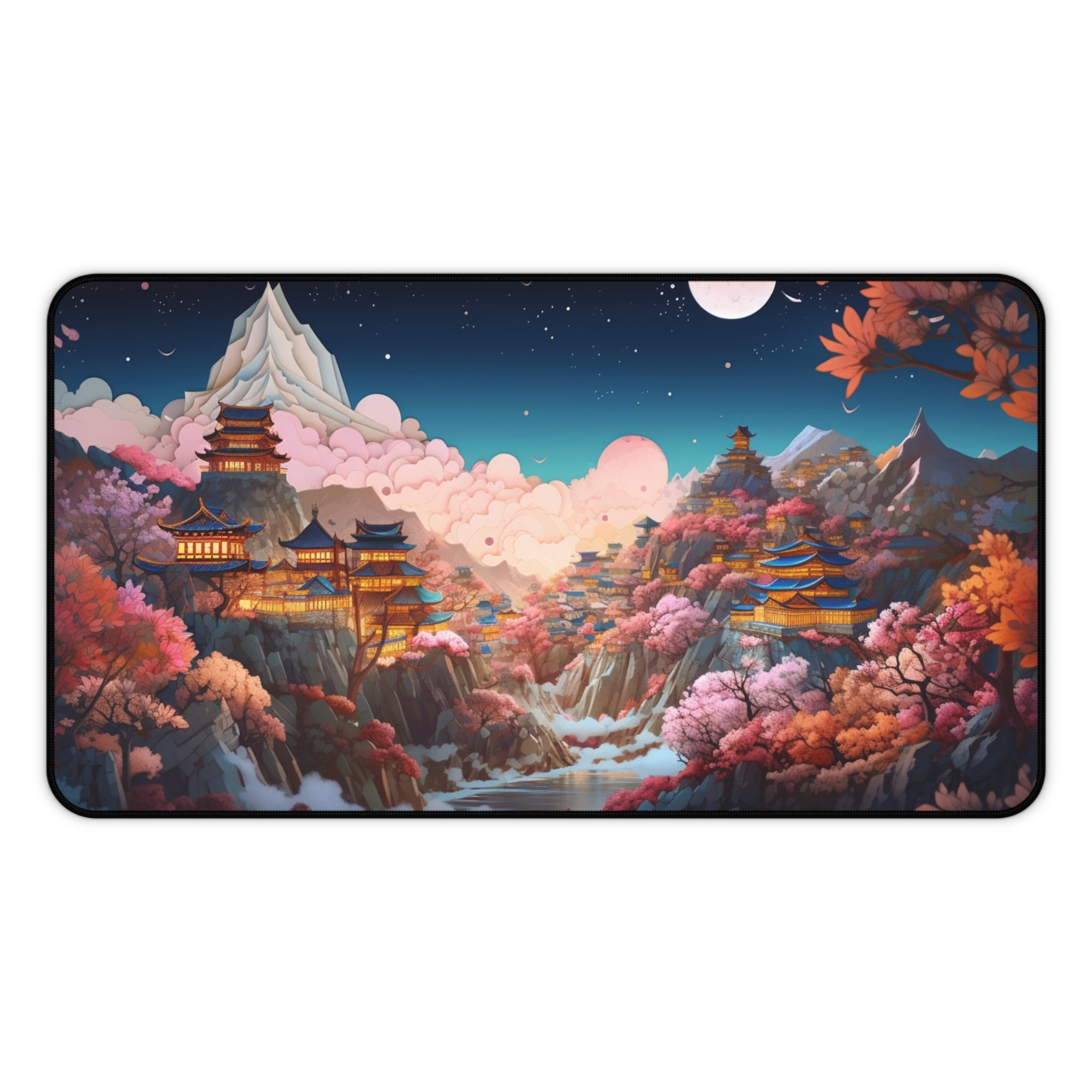Asian Pagoda Playmat, Oriental Art, Mountain City Mouse Pad, Card Play ...
