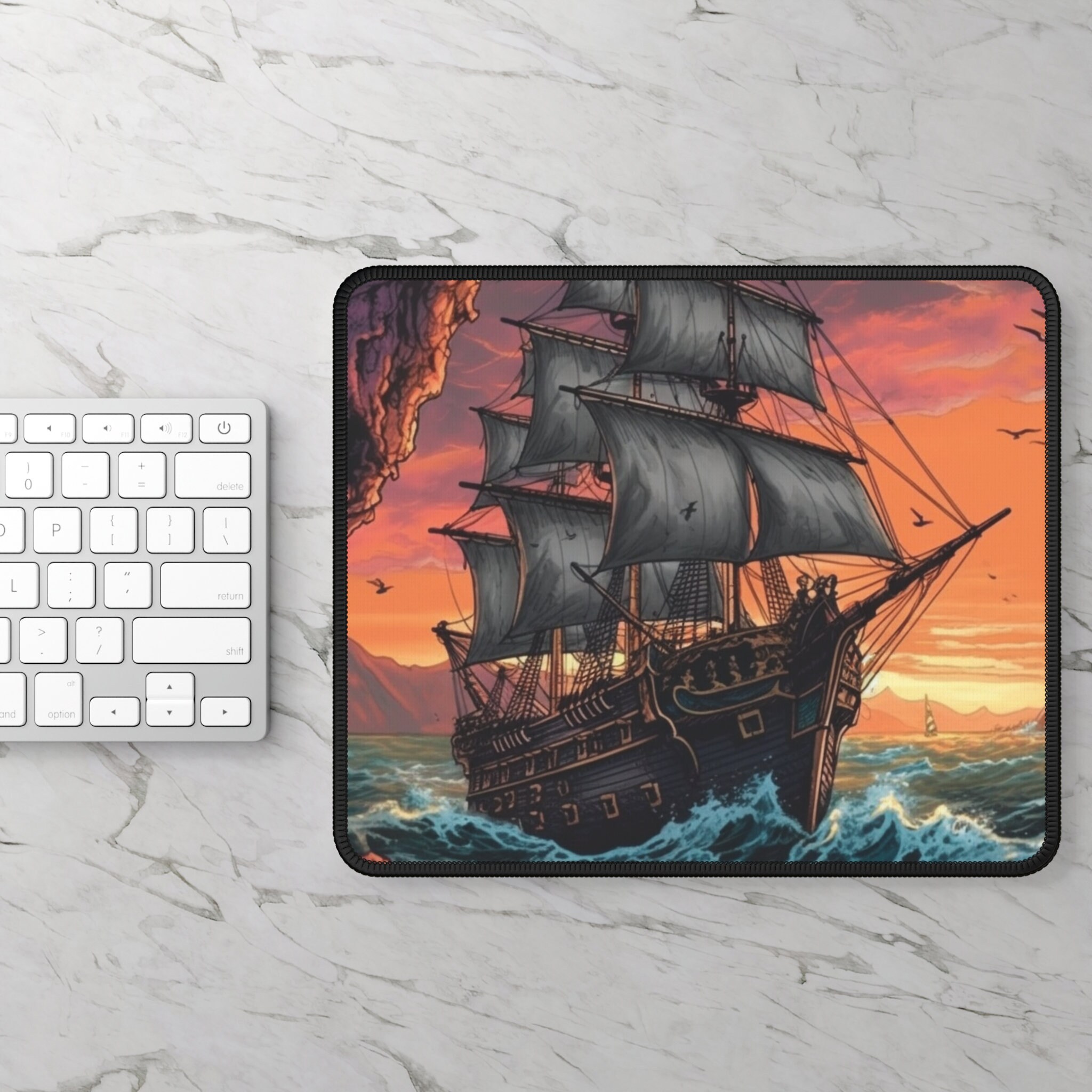 Pirate Ship Playmat, Ocean Landscape Mouse Pad, Gaming Mat, Office Gift ...