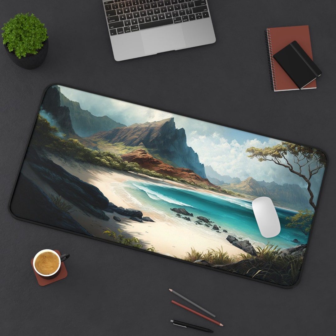 Hawaii Beach Deskmat, Island Paradise, Beachside Landscape Art ...