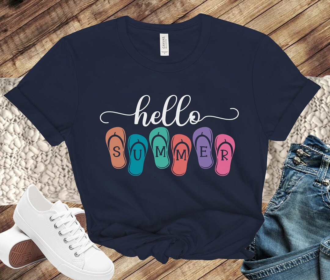 Hello Summer Tshirt, Flip Flops Tee, Summer Fun Shirt, Cute T-shirt ...