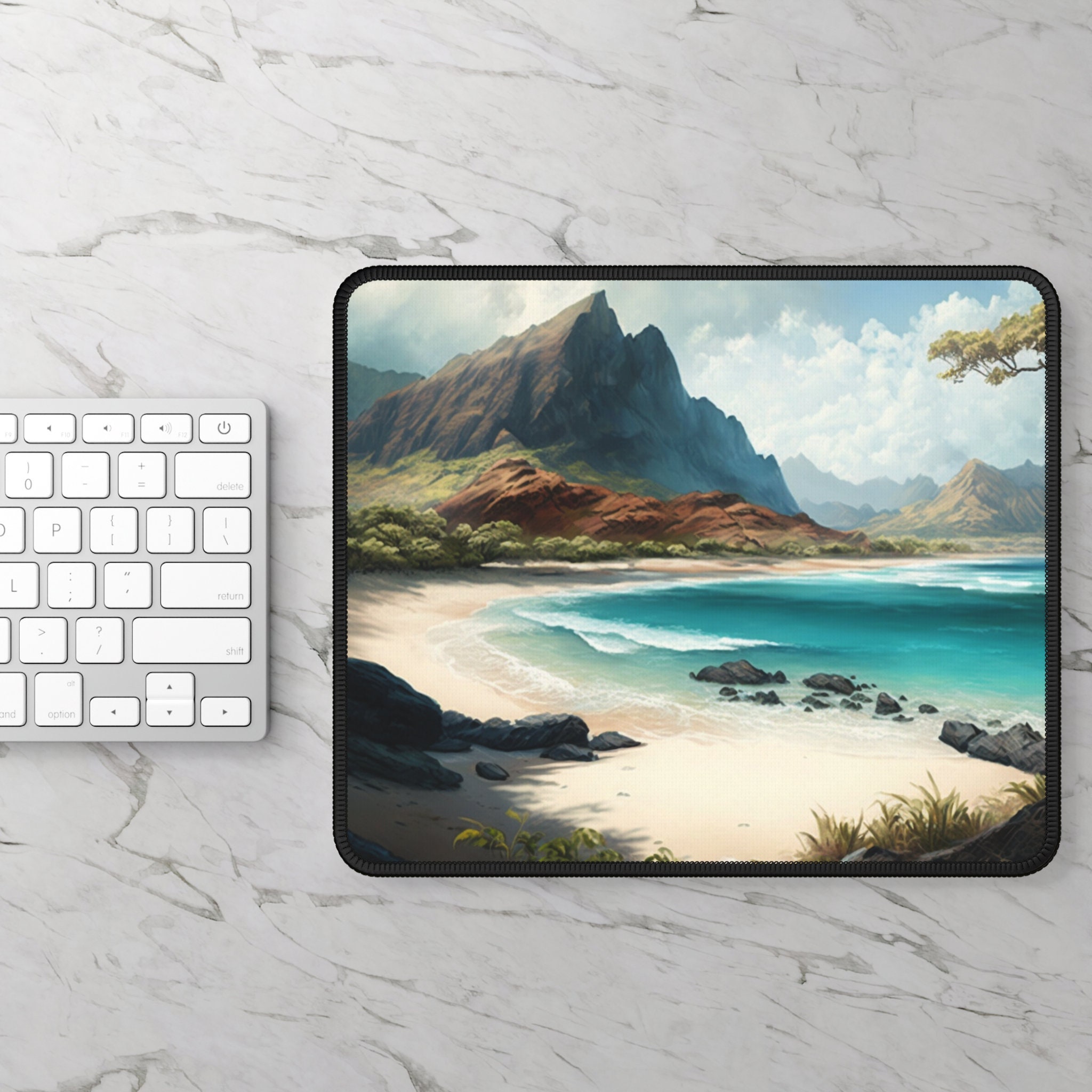 Hawaii Beach Deskmat, Island Paradise, Beachside Landscape Art ...