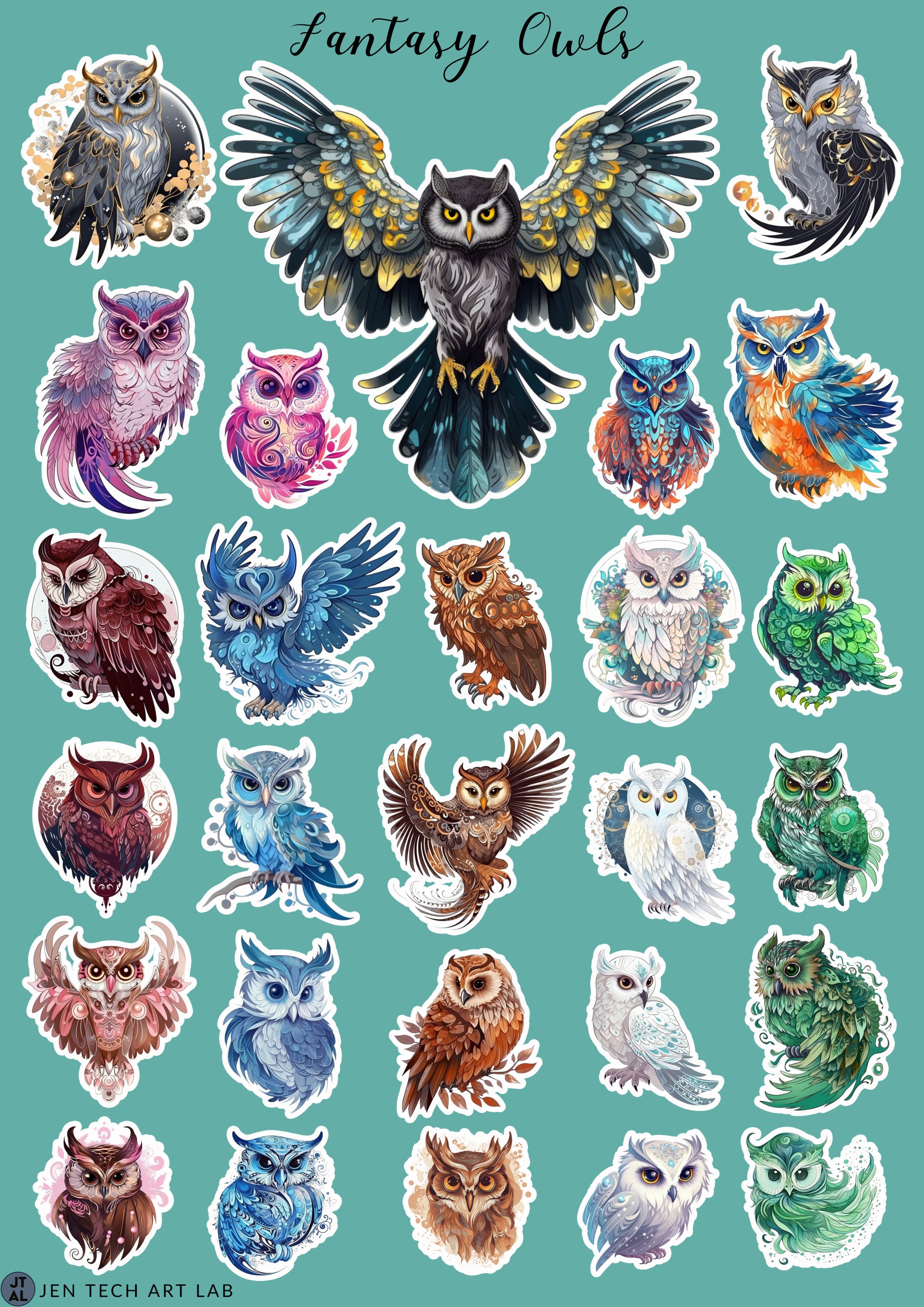 Fantasy Owls Clip Art, Clipart Bundle, Sticker Sheet Template, Bundle ...