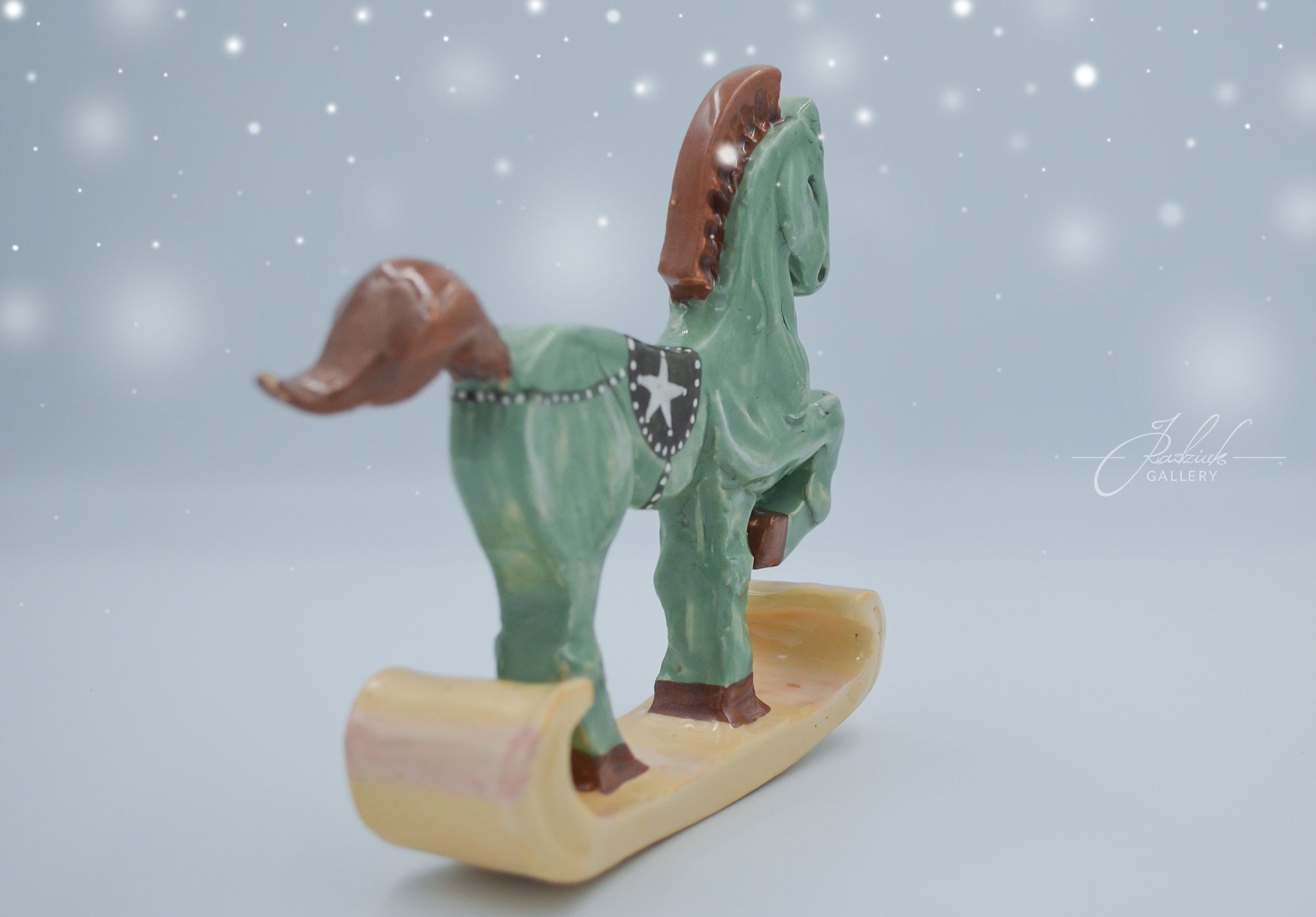Ceramic Rocking Horse Celadon - Etsy