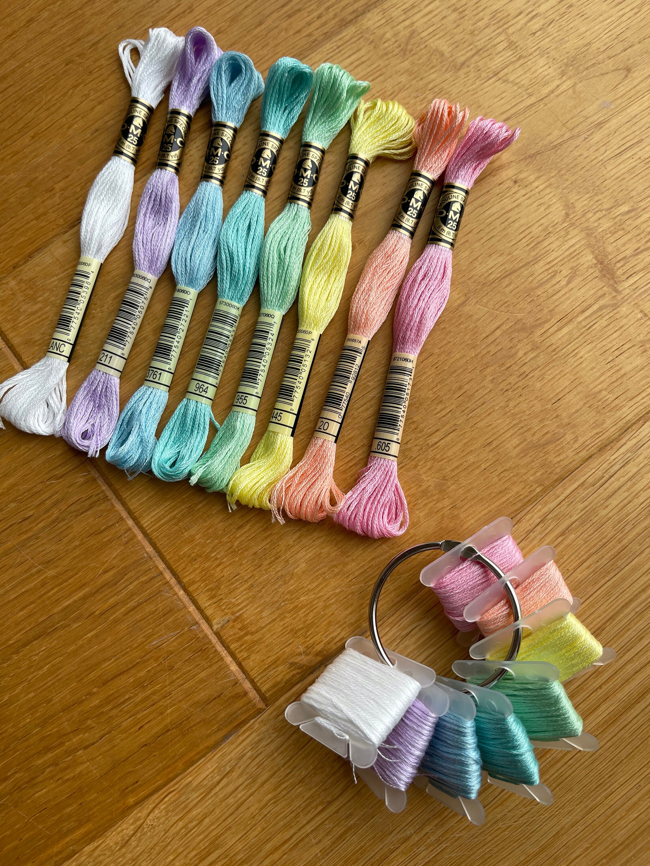 Pastel Rainbow DMC Floss Wrapped on Bobbins Ready to Use | Etsy UK