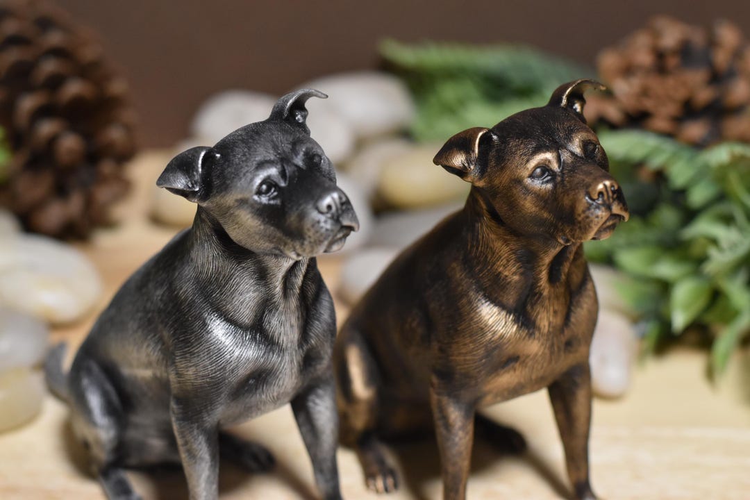 Pitbull Statue - Handmade Resin Dog Figurine, Realistic Pet Decor ...