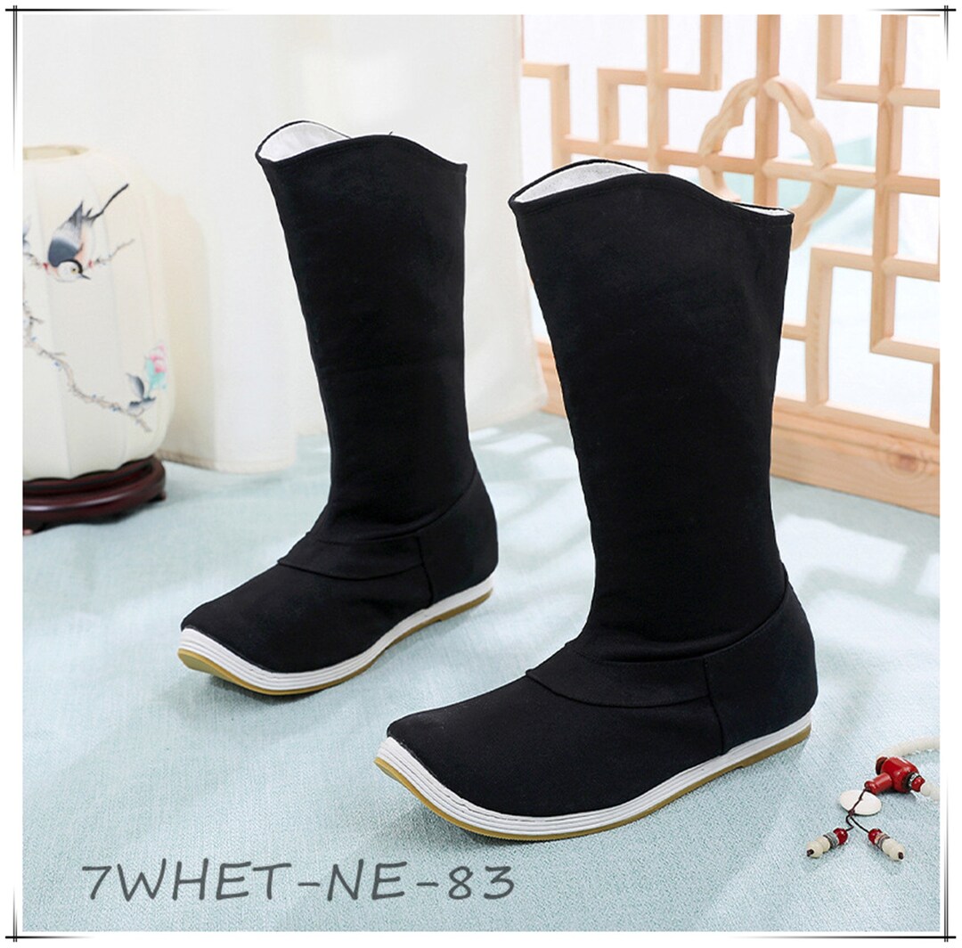 Ancient Black Boots,performance Boots,cosplay Shoes,long Tube Hanfu ...