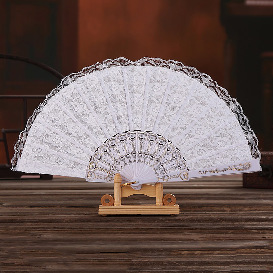 Lace Fabric Hand Fan Elegant Chinese Folding Fan Handheld - Etsy