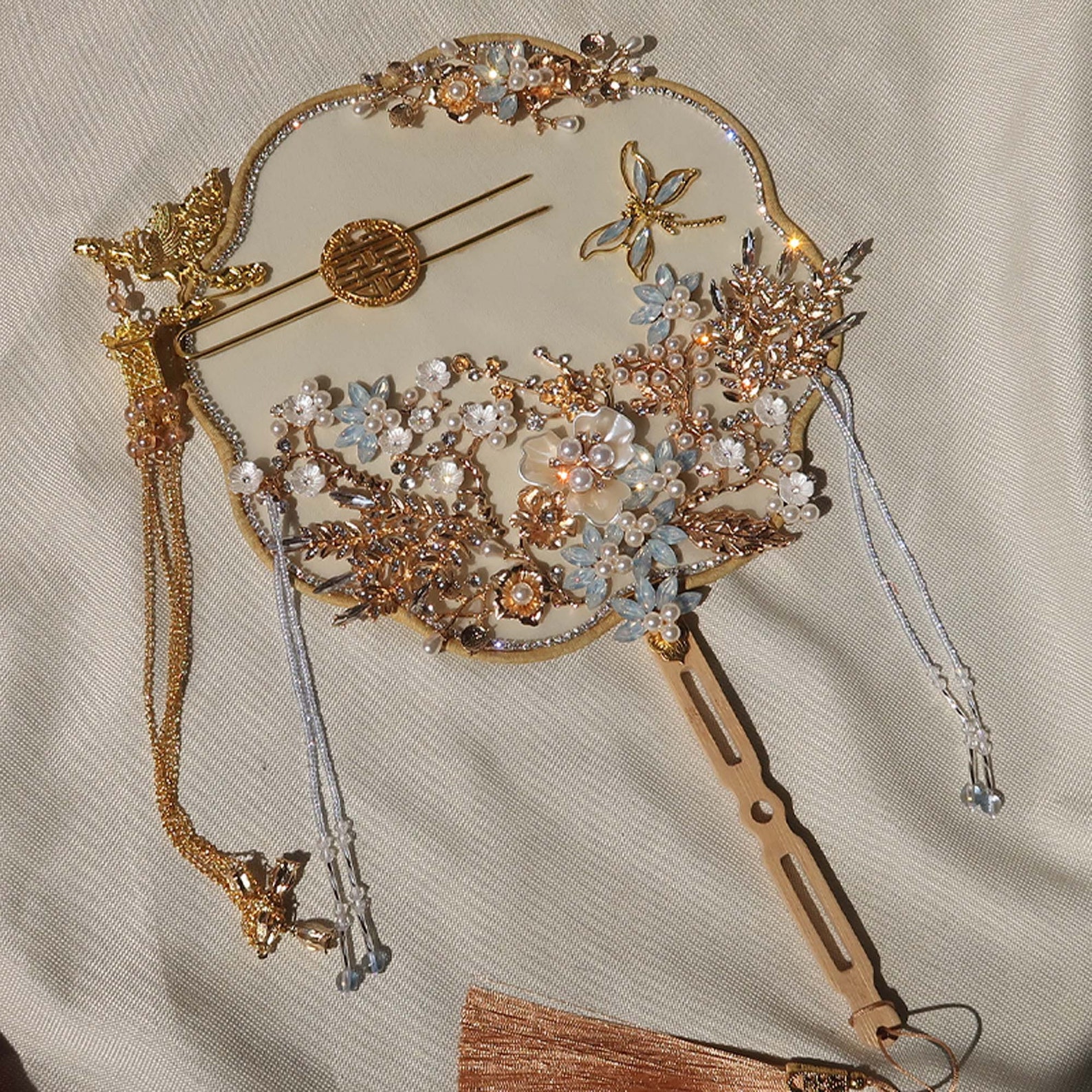 Blue Round Fan Handmade Round Fan Wedding Round Fan Happy | Etsy