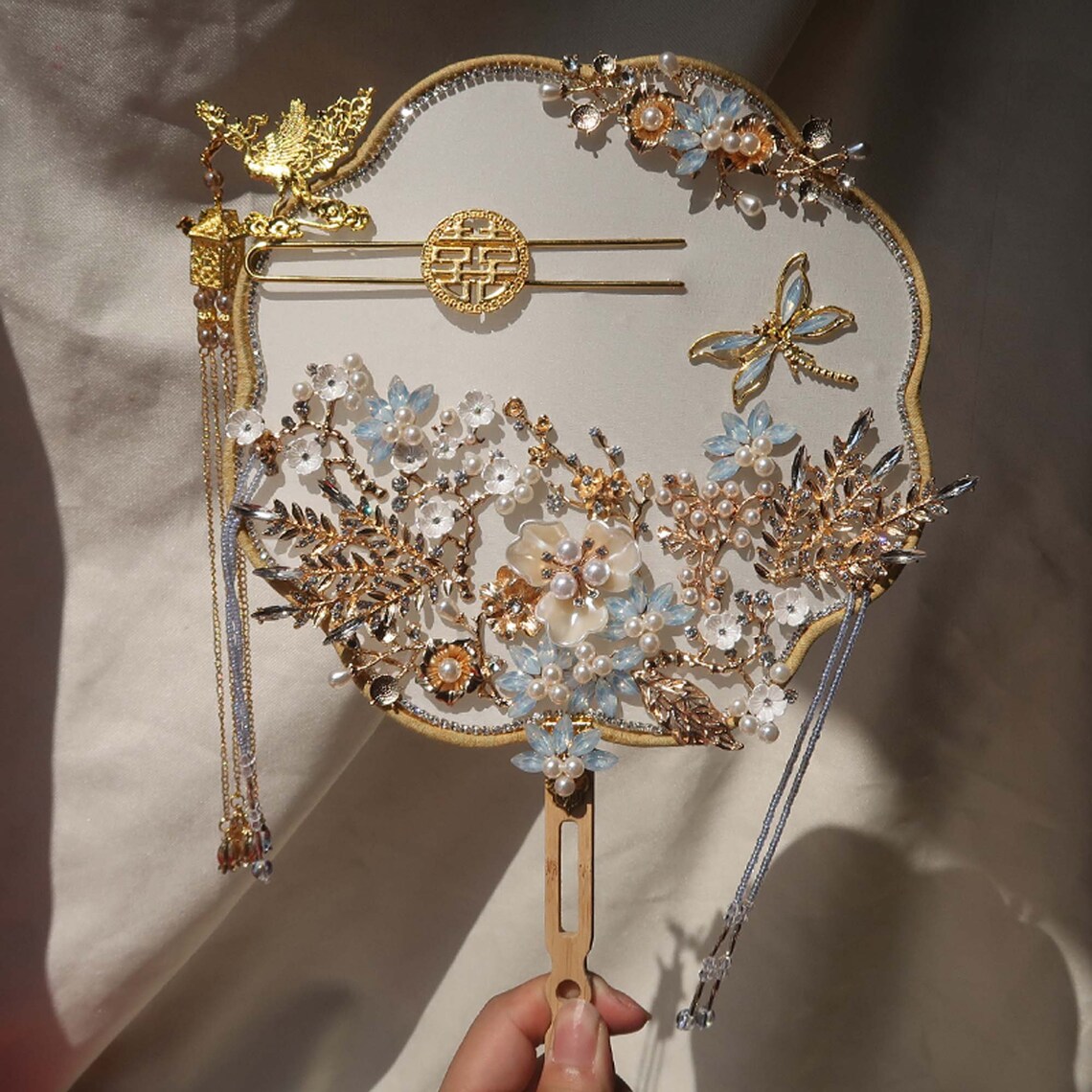 Blue Round Fan Handmade Round Fan Wedding Round Fan Happy | Etsy