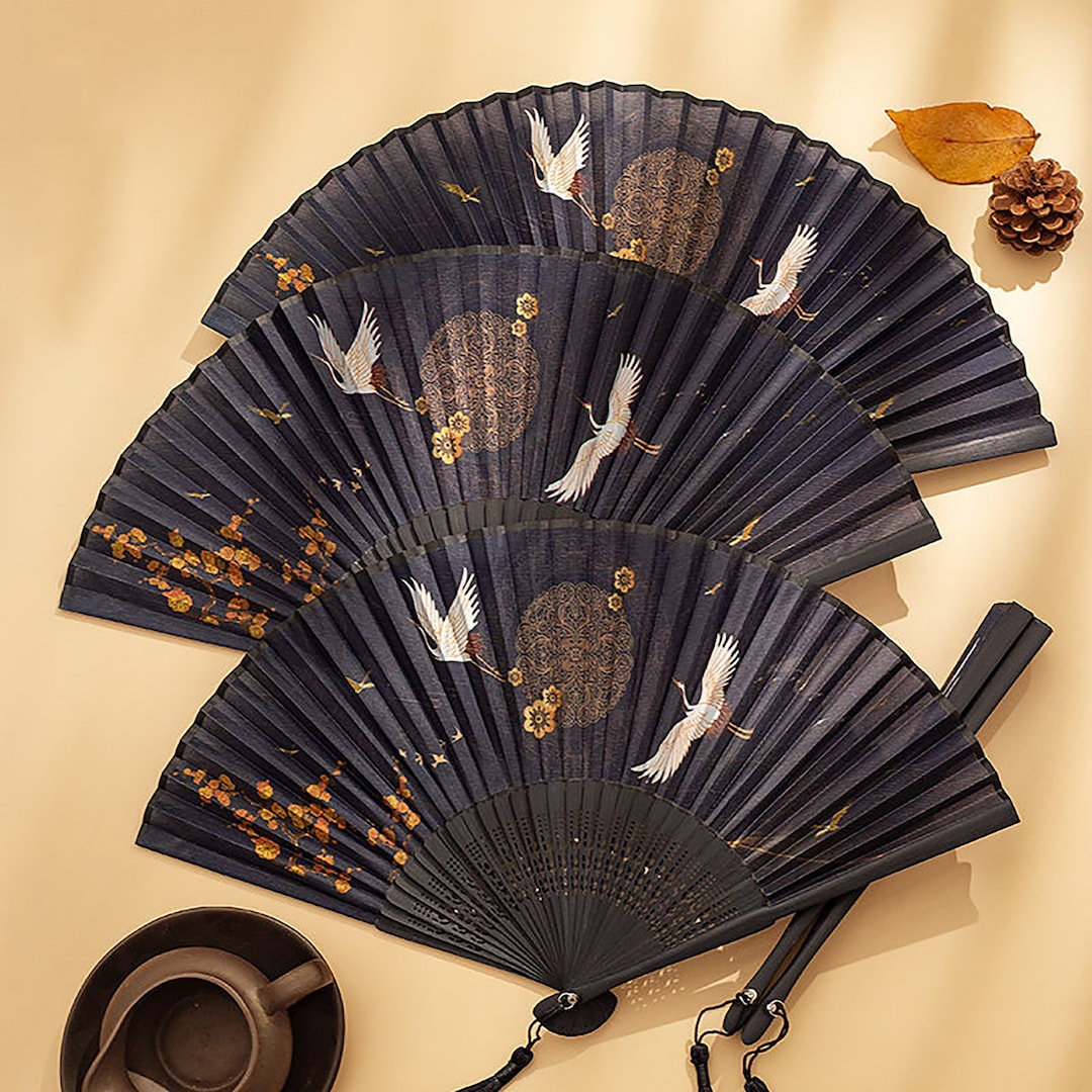 Chinese Retro Folding Fan, Embroidered Tassel Fan, Summer Bamboo Hand ...