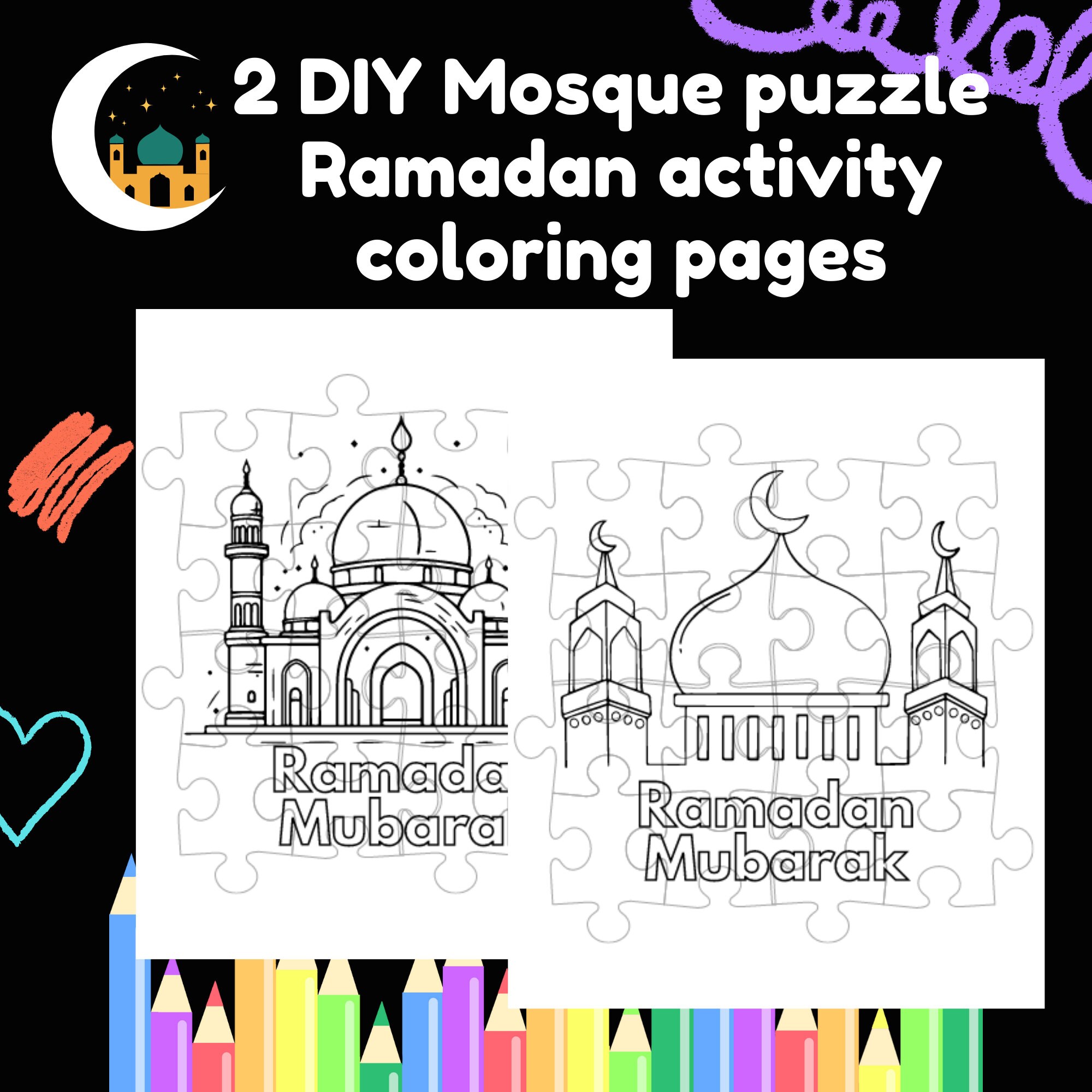 Mosque Puzzle Ramadan Mubarak Kids Coloring Activity Page - Etsy