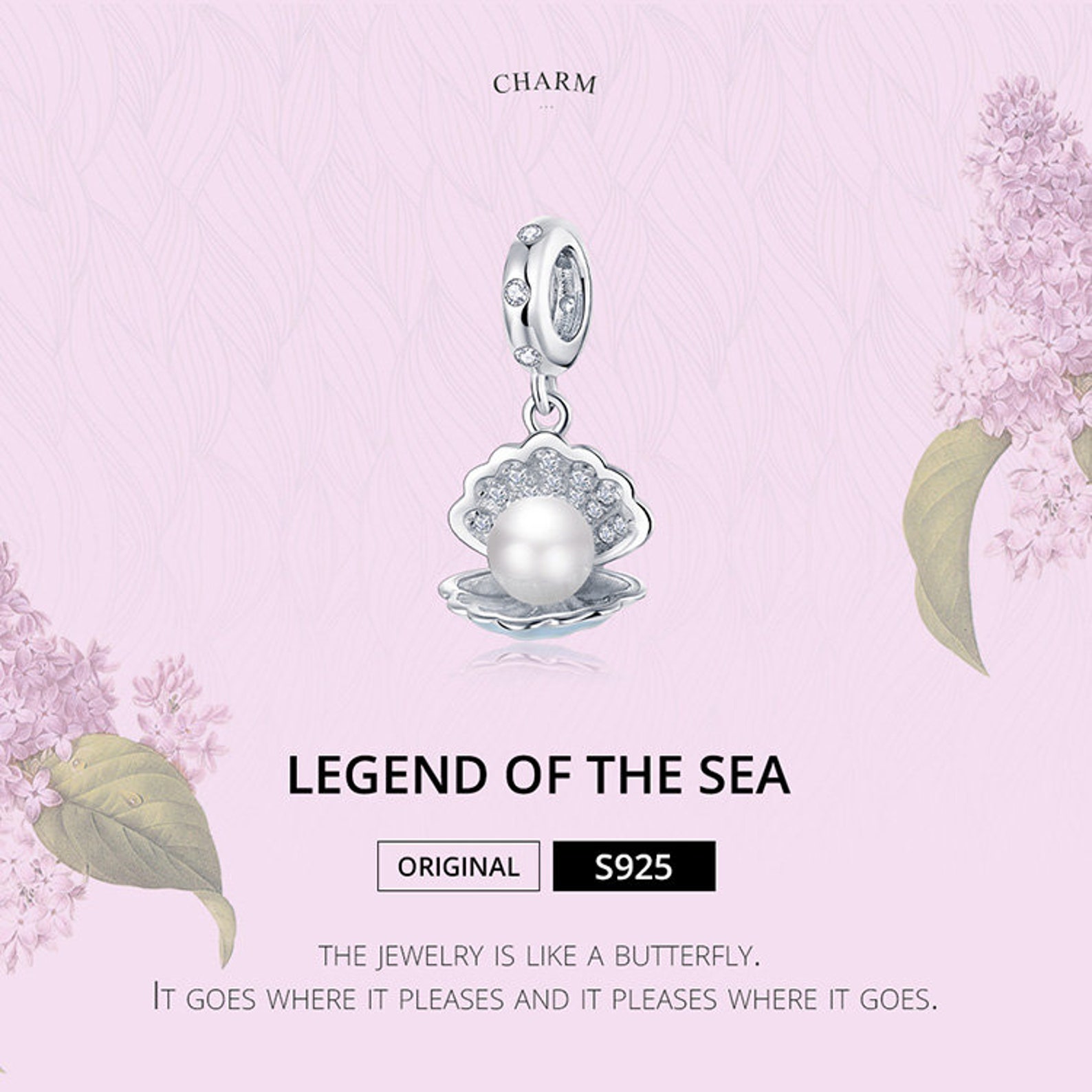 Charm for Bracelet, Pearl Mussel Charm Beads, 925 Sterling Silver Charm ...