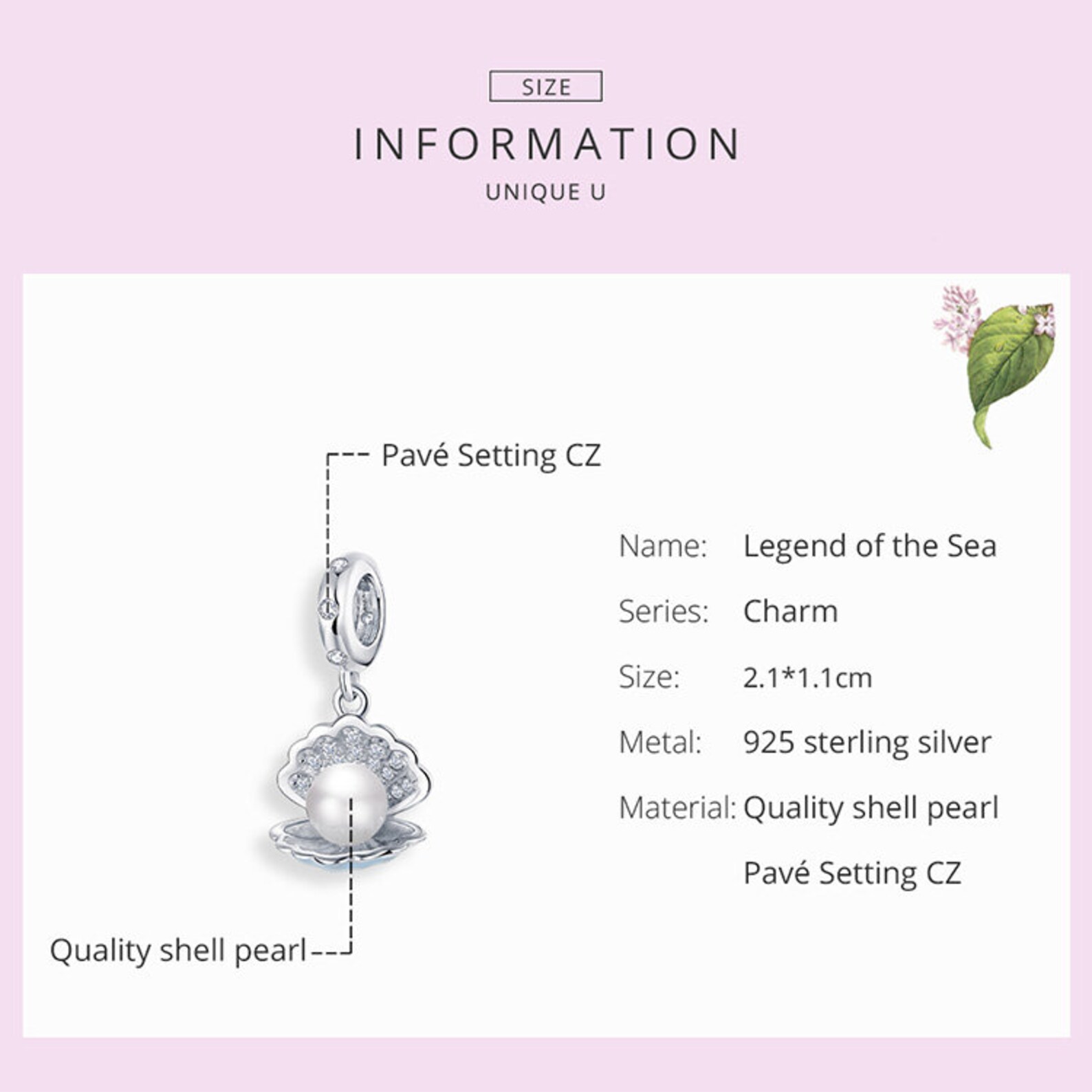 Charm for Bracelet, Pearl Mussel Charm Beads, 925 Sterling Silver Charm ...