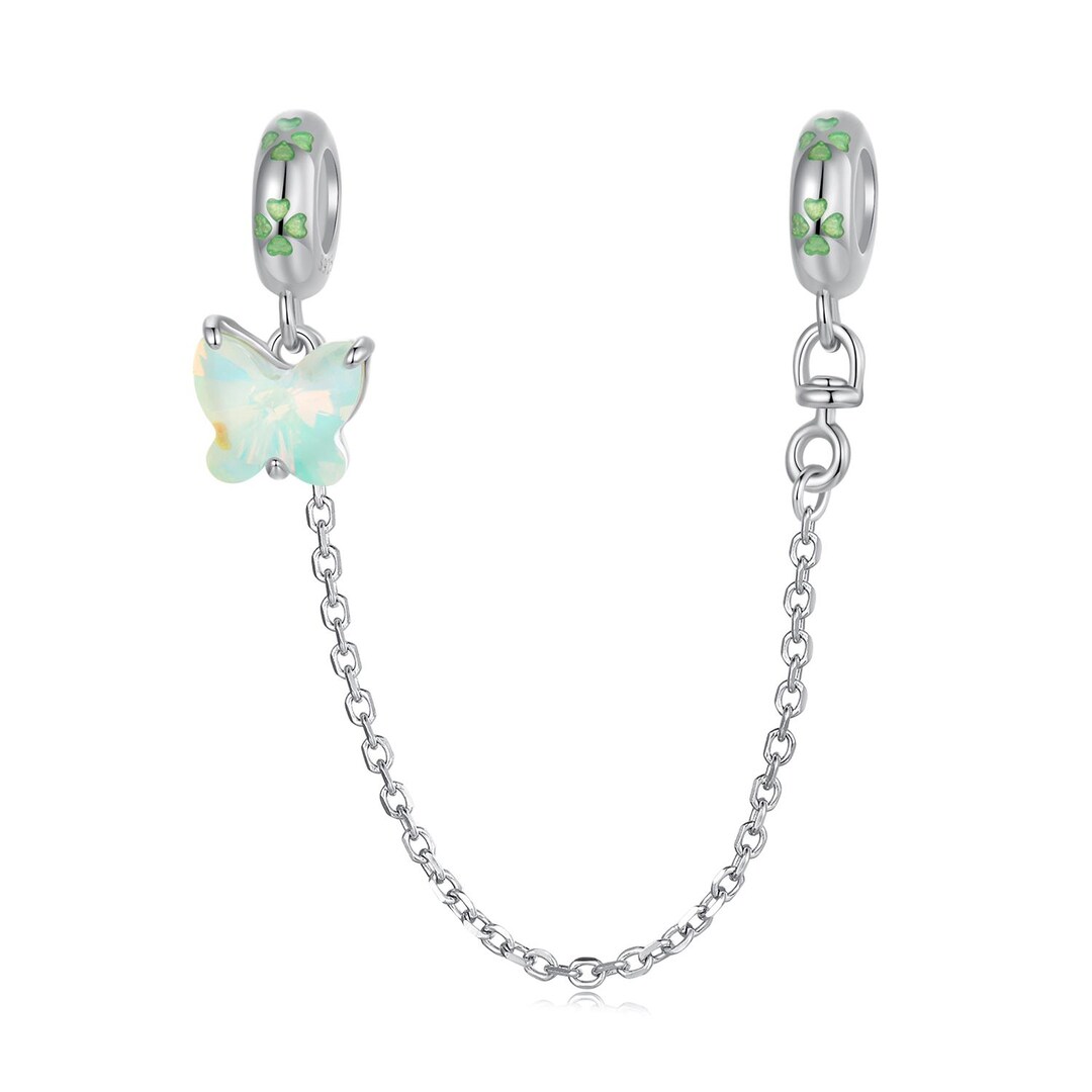 Green Butterfly Safety Chain Charm, Charm for Bracelet, 925 Sterling ...