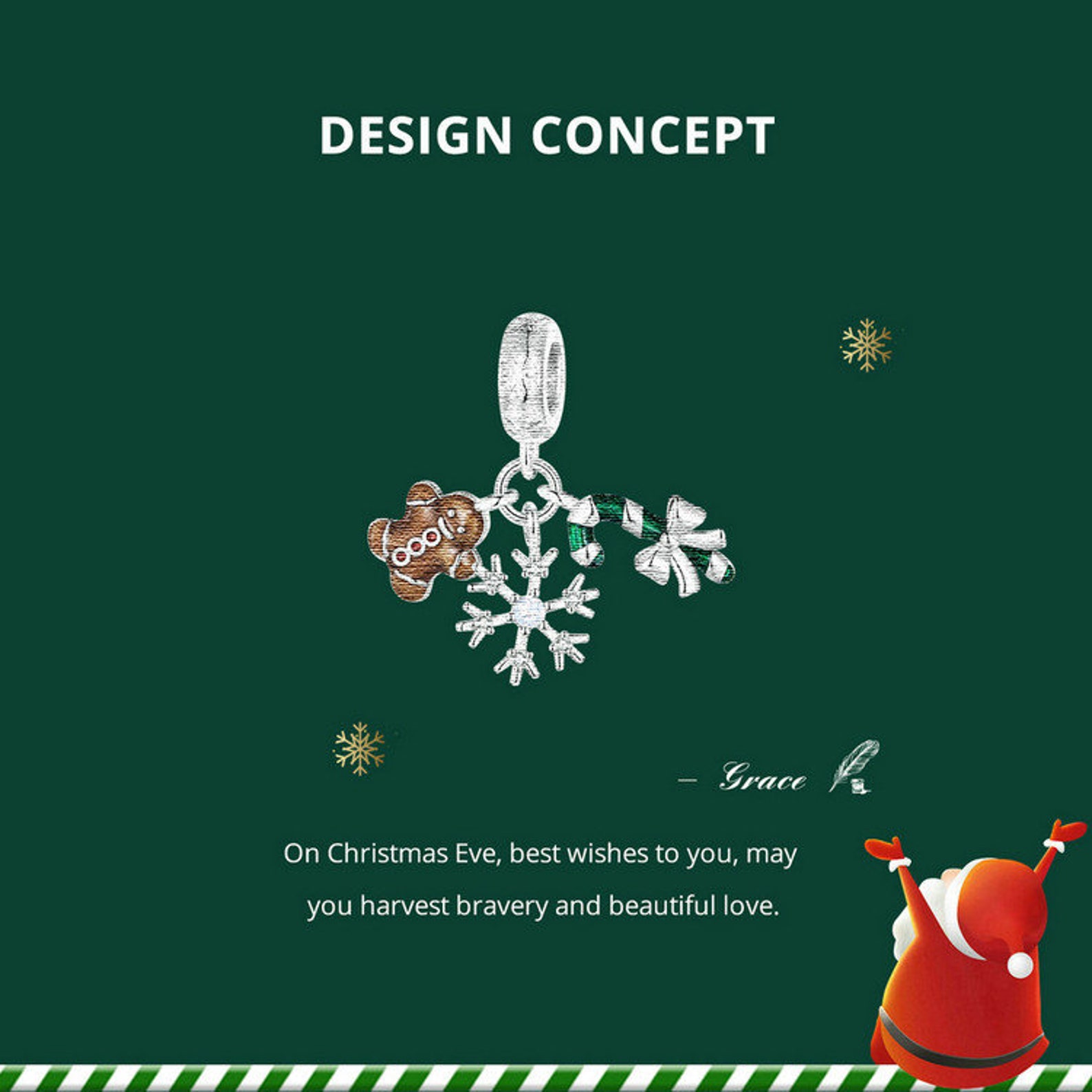 Snowy Christmas Eve Pendant Charm, Charm for Bracelet, 925 Sterling ...