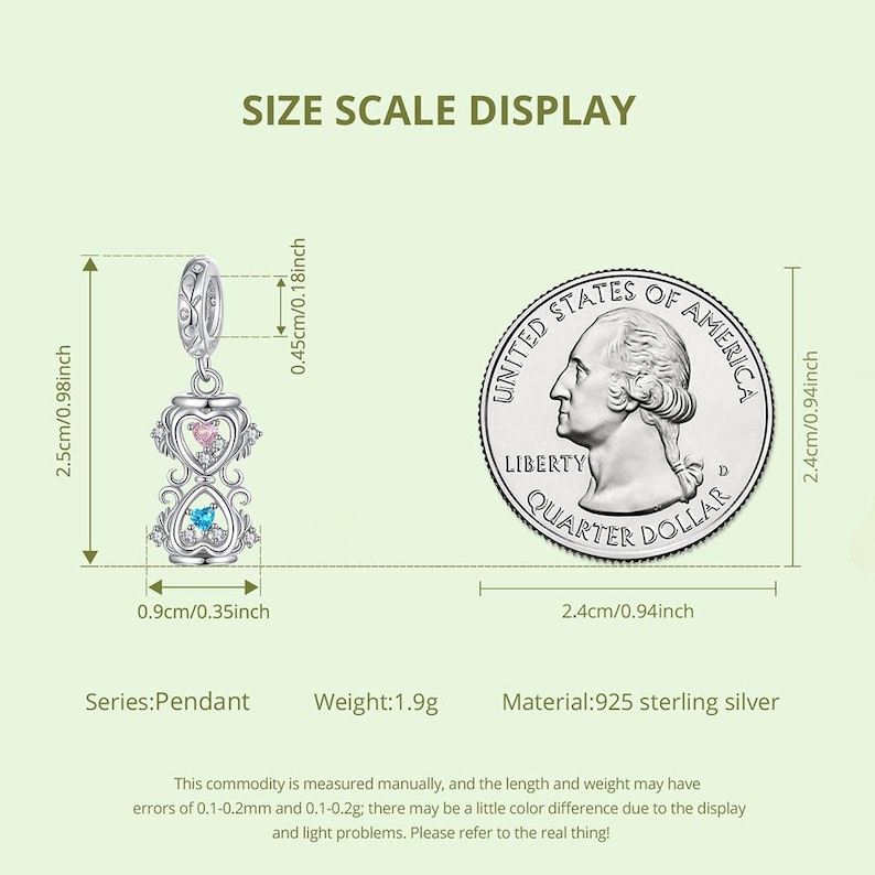 Spring Hourglass Pendant Charm, Charm for Bracelet, 925 Sterling Silver ...