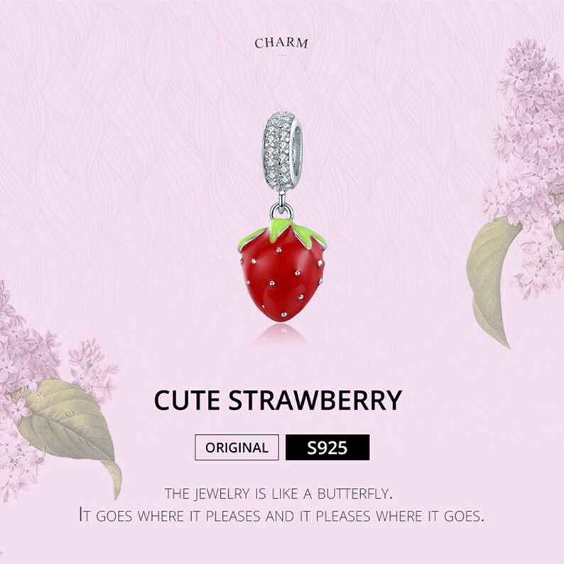 Charm for Bracelet, Strawberry Charm Beads, 100% Genuine 925 Sterling Silver Charm Fits Pandora ...