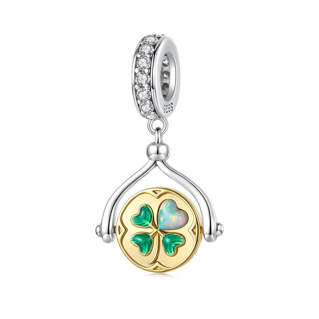 Lucky Four-leaf Clover Spinning Pendant Charm, Charm for Bracelet, 925 ...