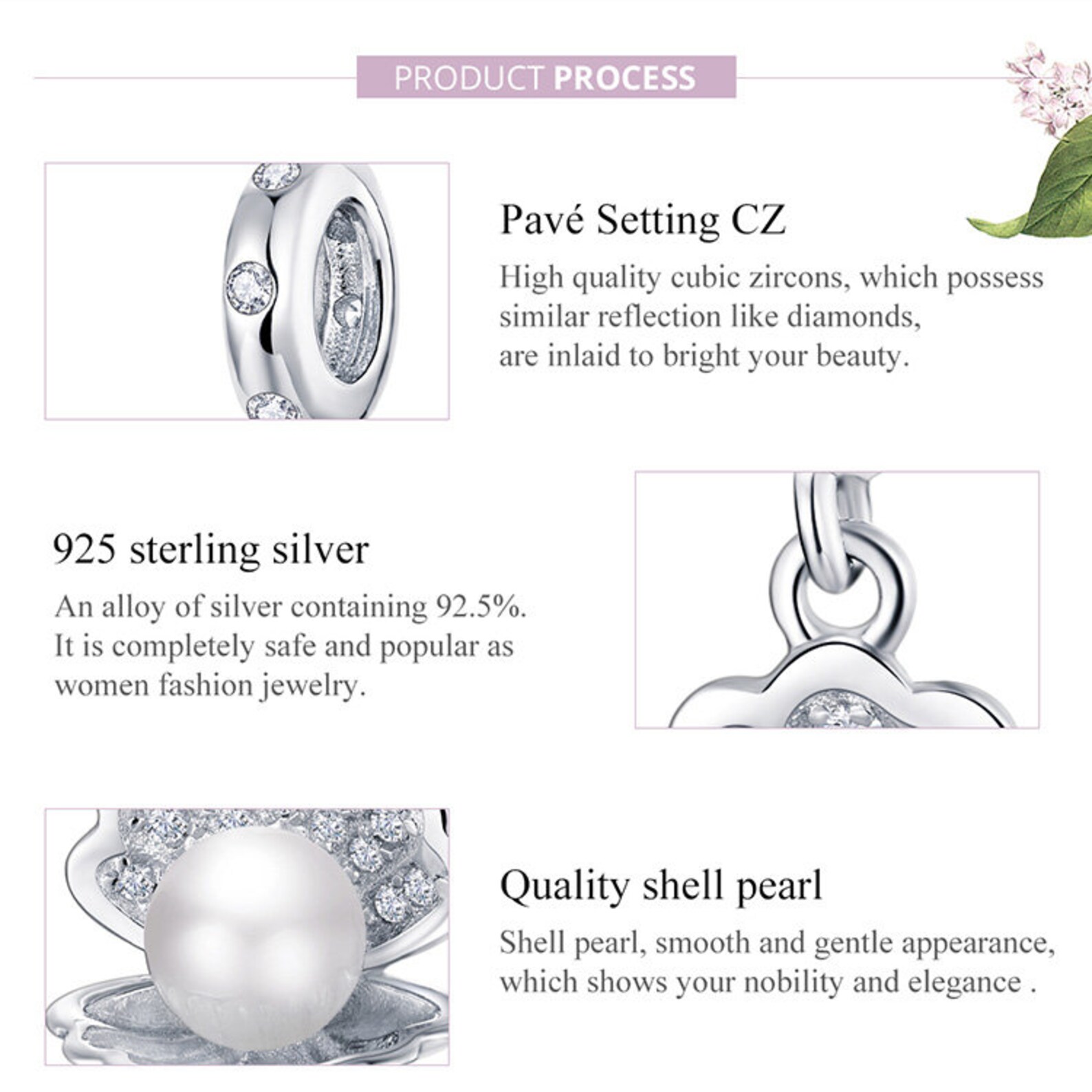 Charm for Bracelet, Pearl Mussel Charm Beads, 925 Sterling Silver Charm ...