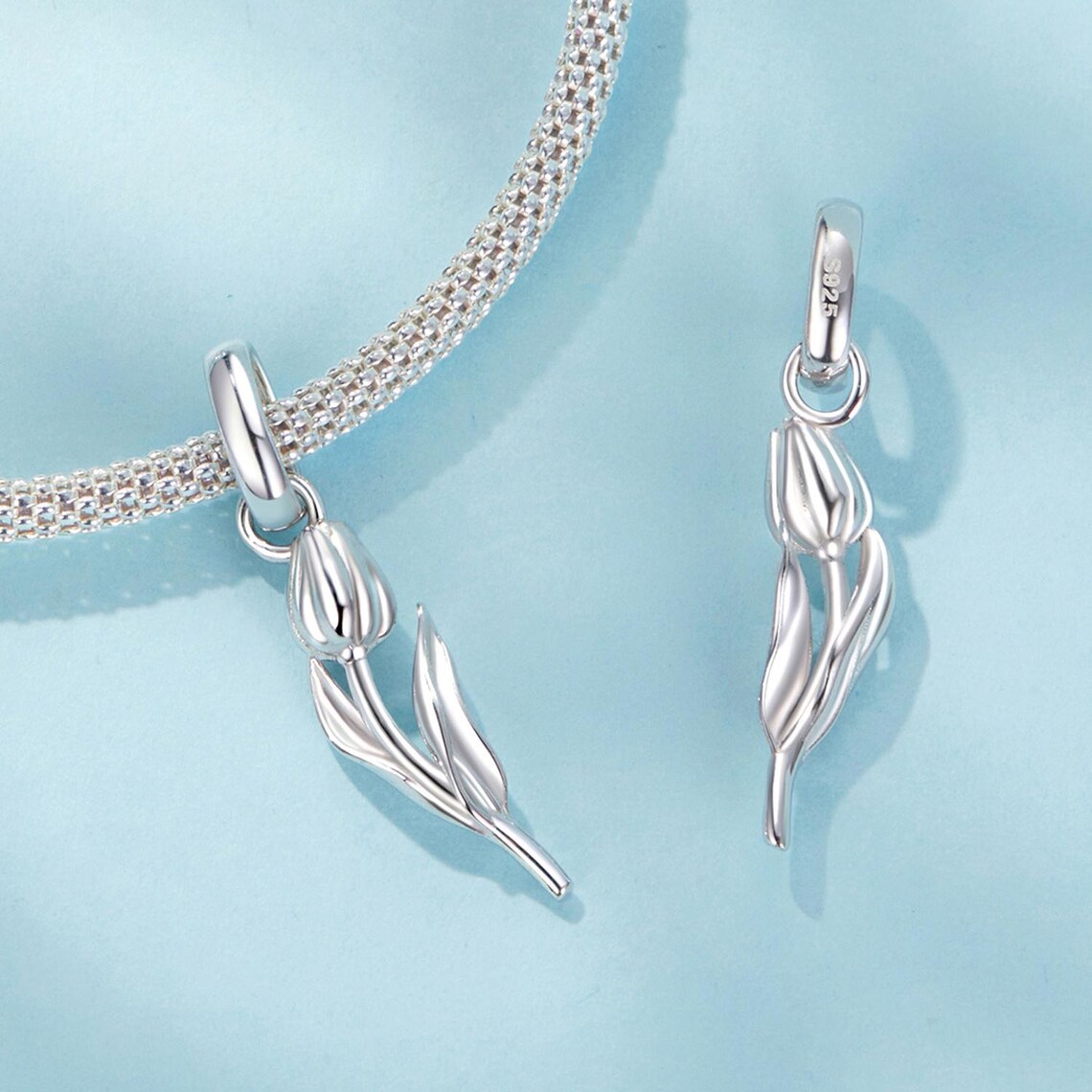 Tulip Pendant Charm, Charm for Bracelet, 925 Sterling Silver Charm Fit ...